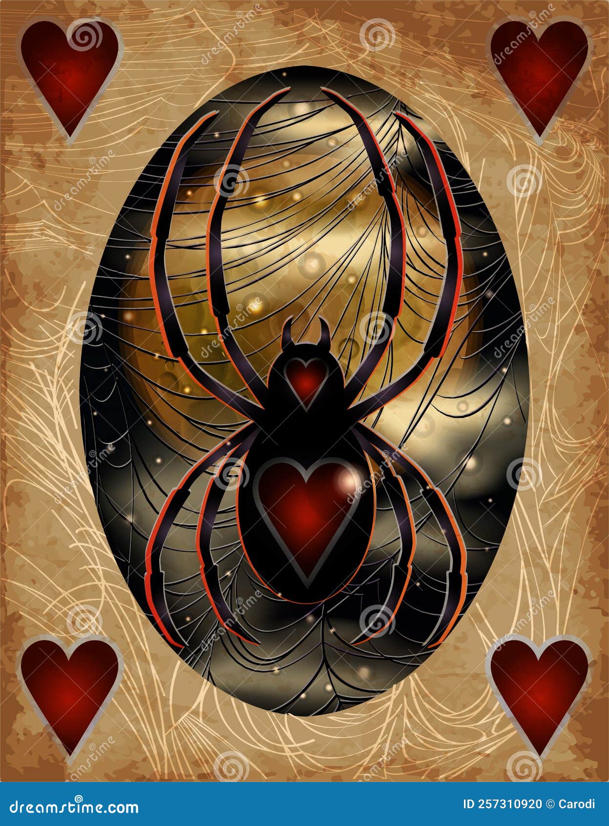 Casino Halloween Poker Card, Full Moon and Spider Hearts, Vector Stock ...