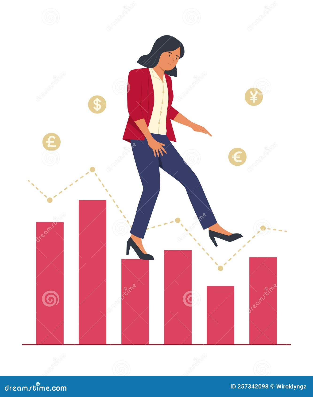 Businesswoman Walking Carefully on Growing Graph Concept Illustration ...