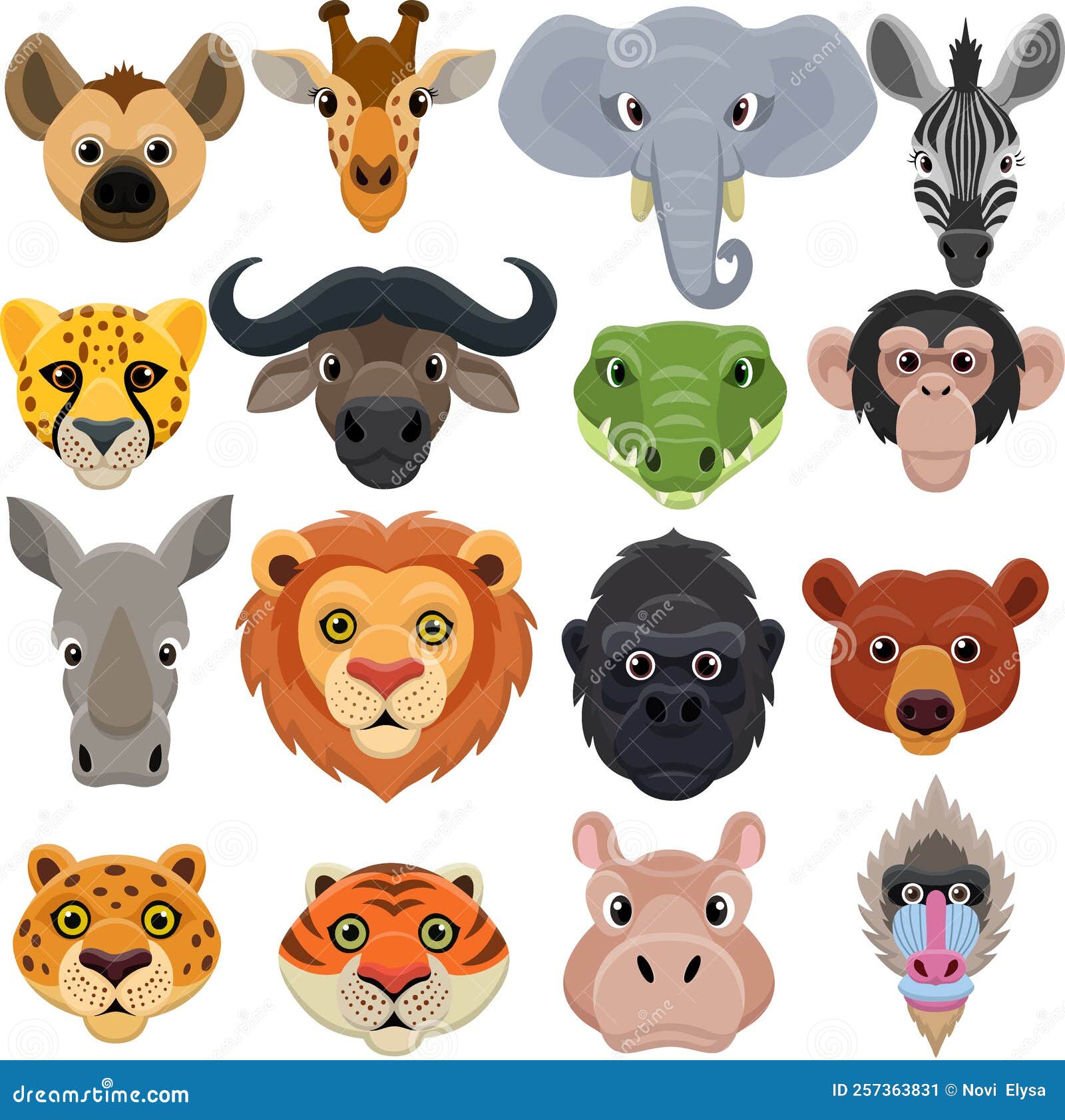 Cute Animal Head Cartoon Collection Stock Vector - Illustration of ...