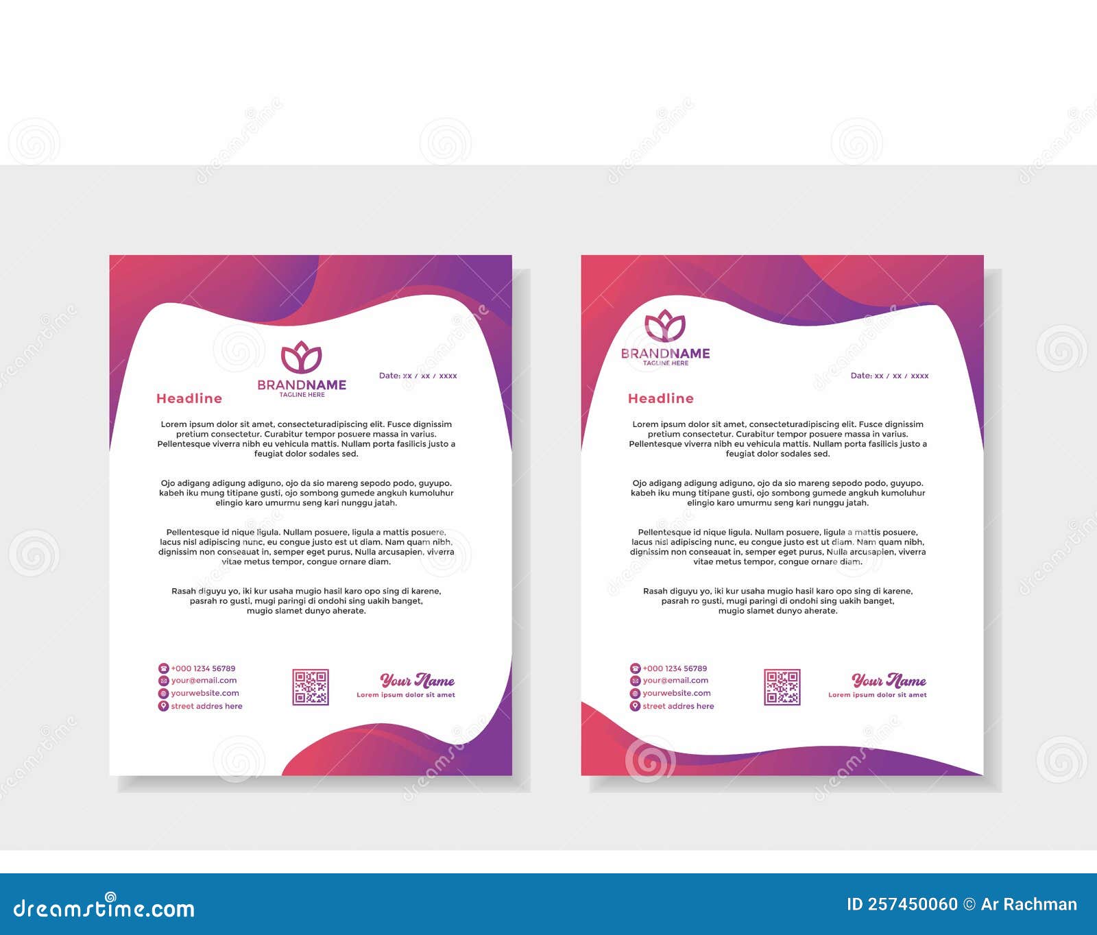 Purple Letterhead Template With Flowing Liquid Shapes, Amoeba Forms ...