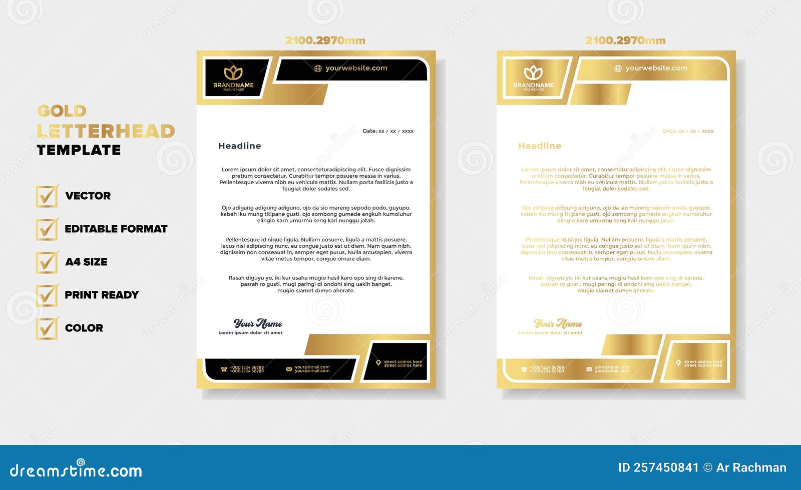 Golden Letterhead Design Template for Stationary for Business ...