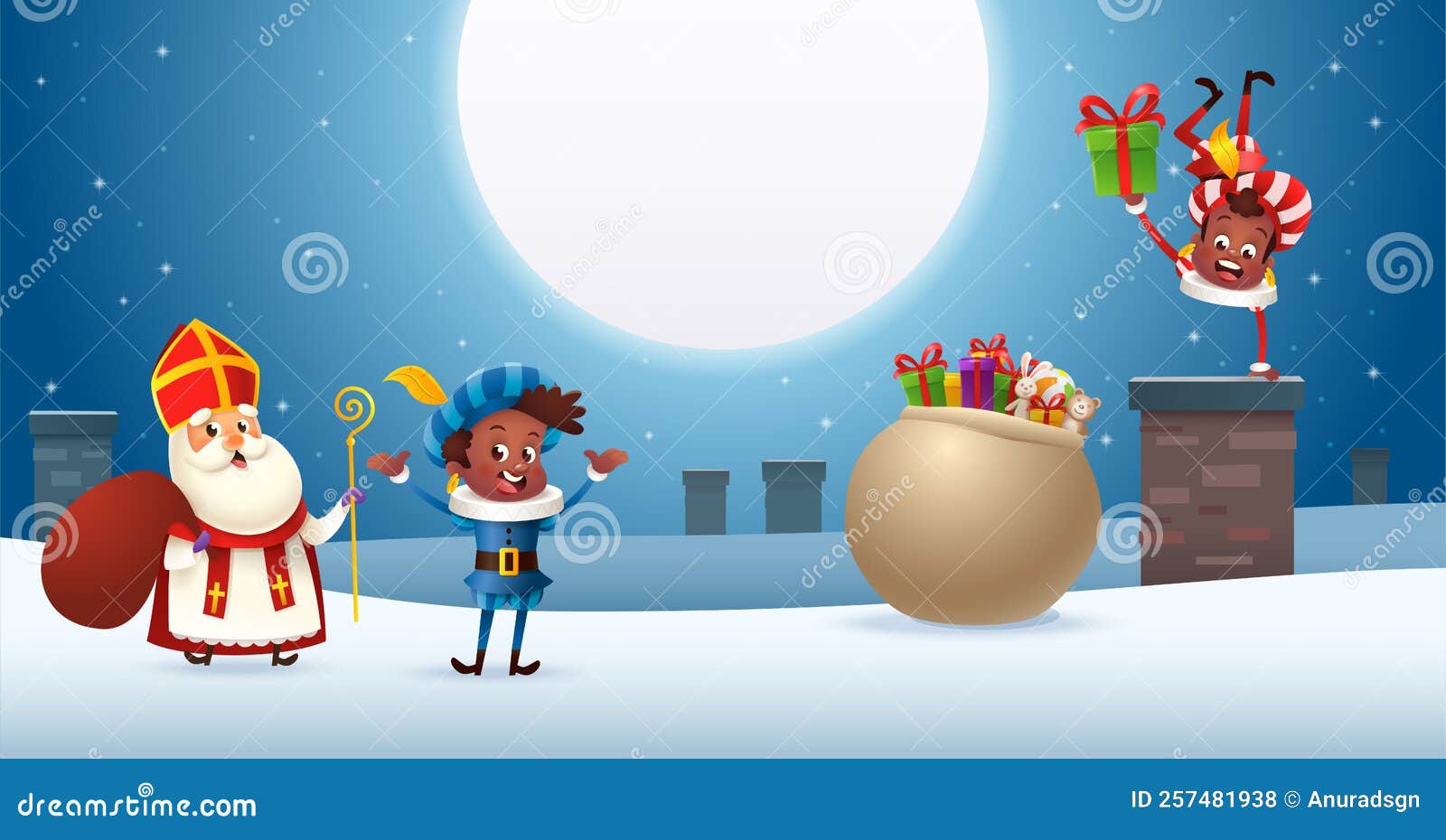 Saint Nicholas or Sinterklaas and Friends Deliver Gifts on Roof ...