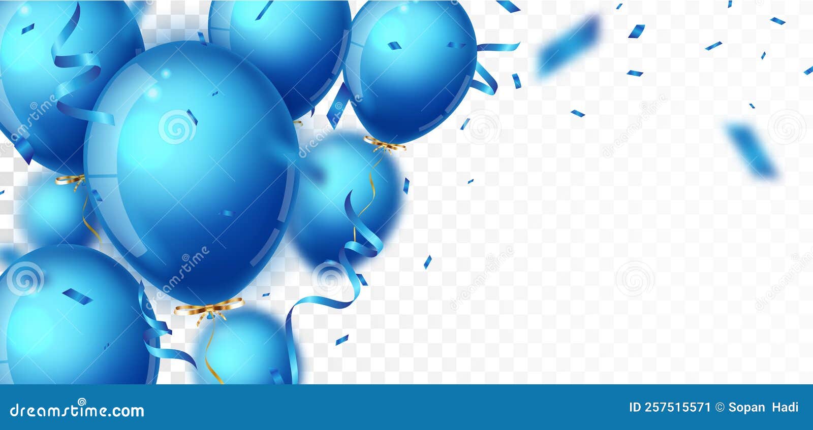 Birthday Celebrations Banner with Blue Balloons and Confetti Stock ...