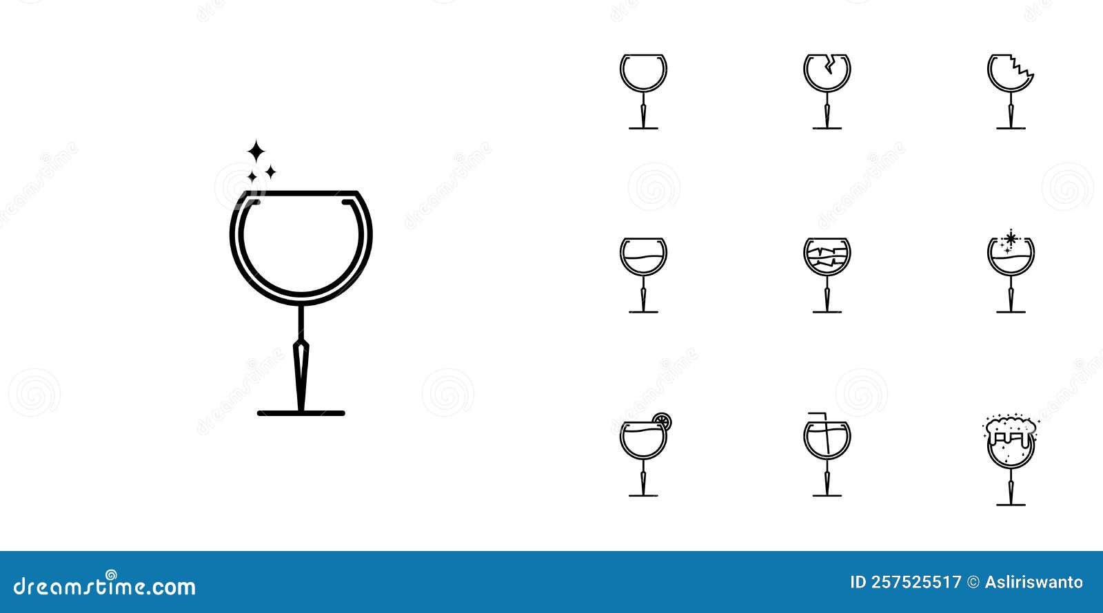 Ten Sets of Goblet Glass Line Icons. Simple, Line, Silhouette and Clean ...
