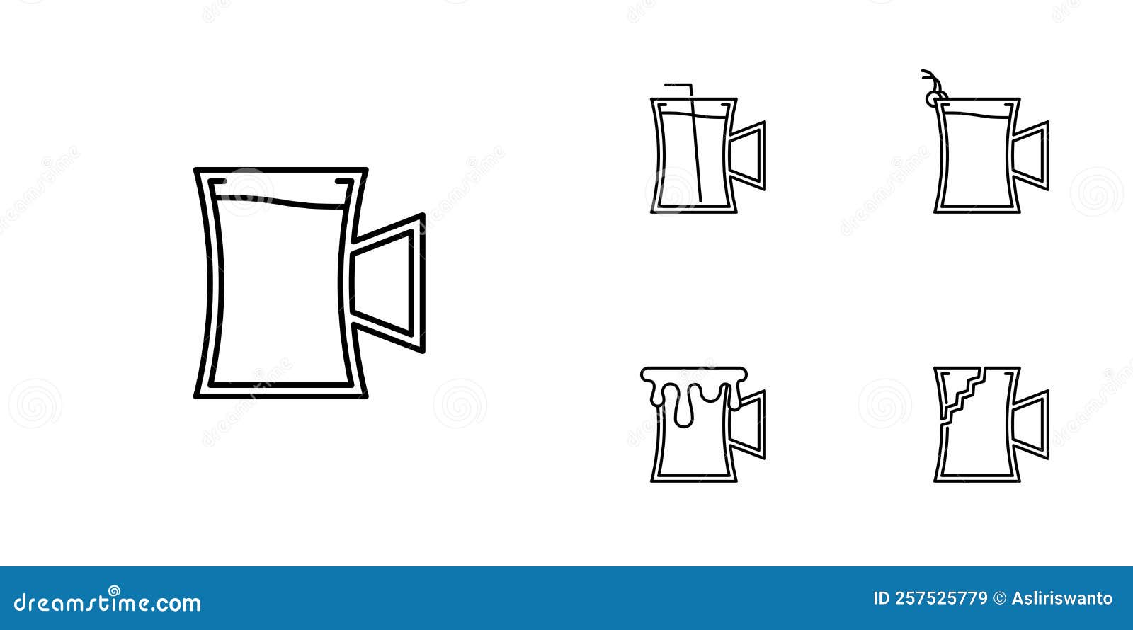 Five Sets of Beer Stein Glass Line Icons. Simple, Line, Silhouette and ...
