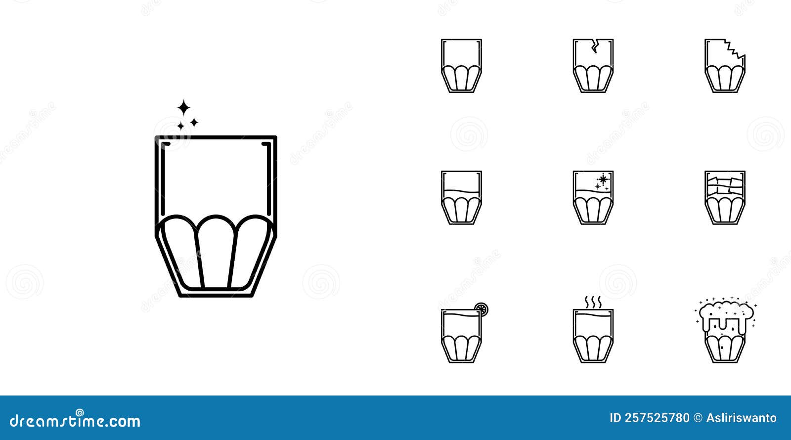 Ten Sets of Cooler Glass Line Icons. Simple, Line, Silhouette and Clean ...