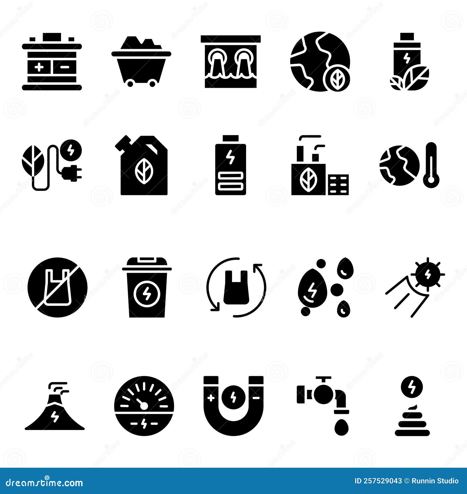 Set of Icon Renewable Energy with Glyph Style Stock Vector ...
