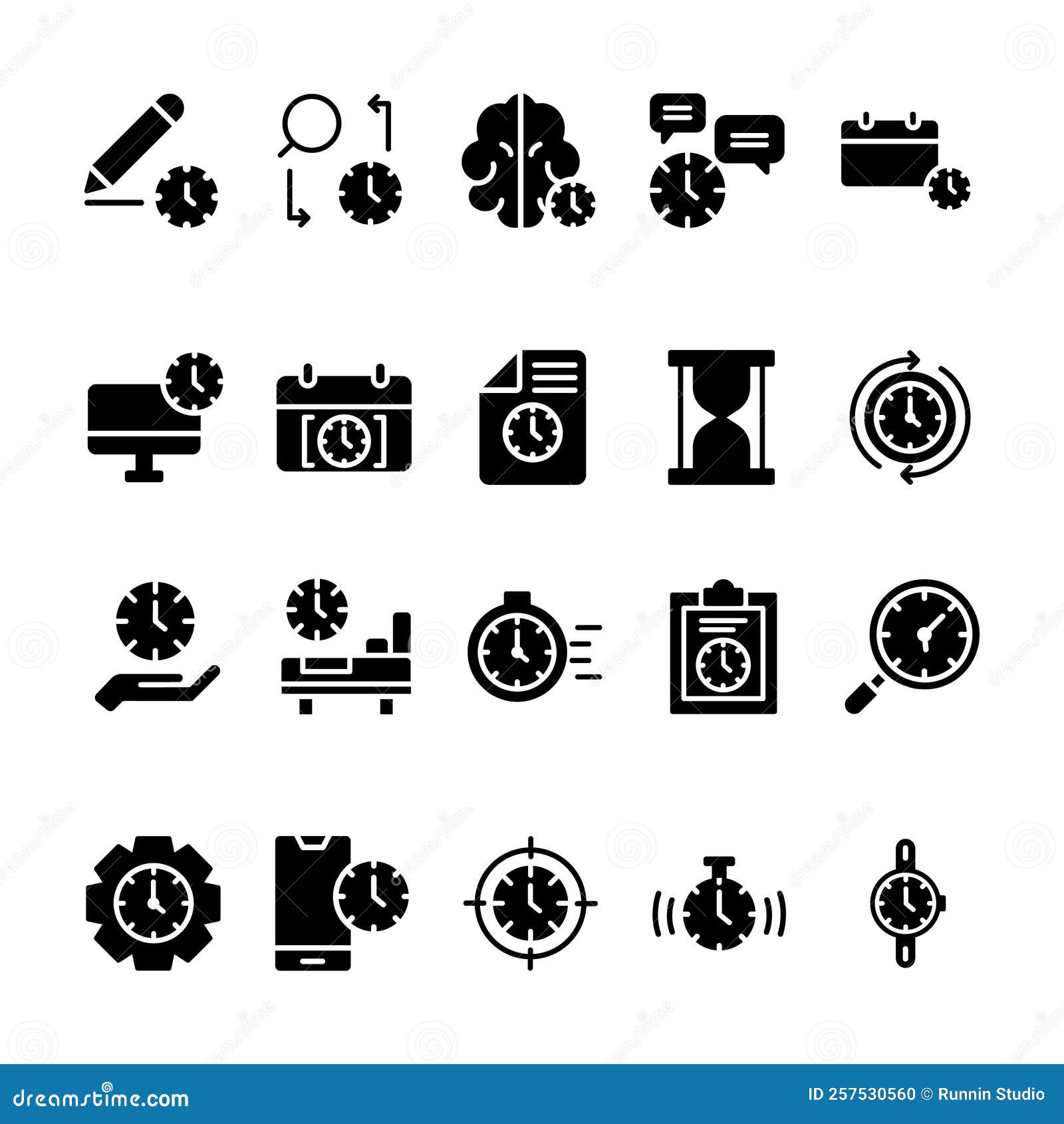 Set of Icon Time Management with Glyph Style Stock Vector ...