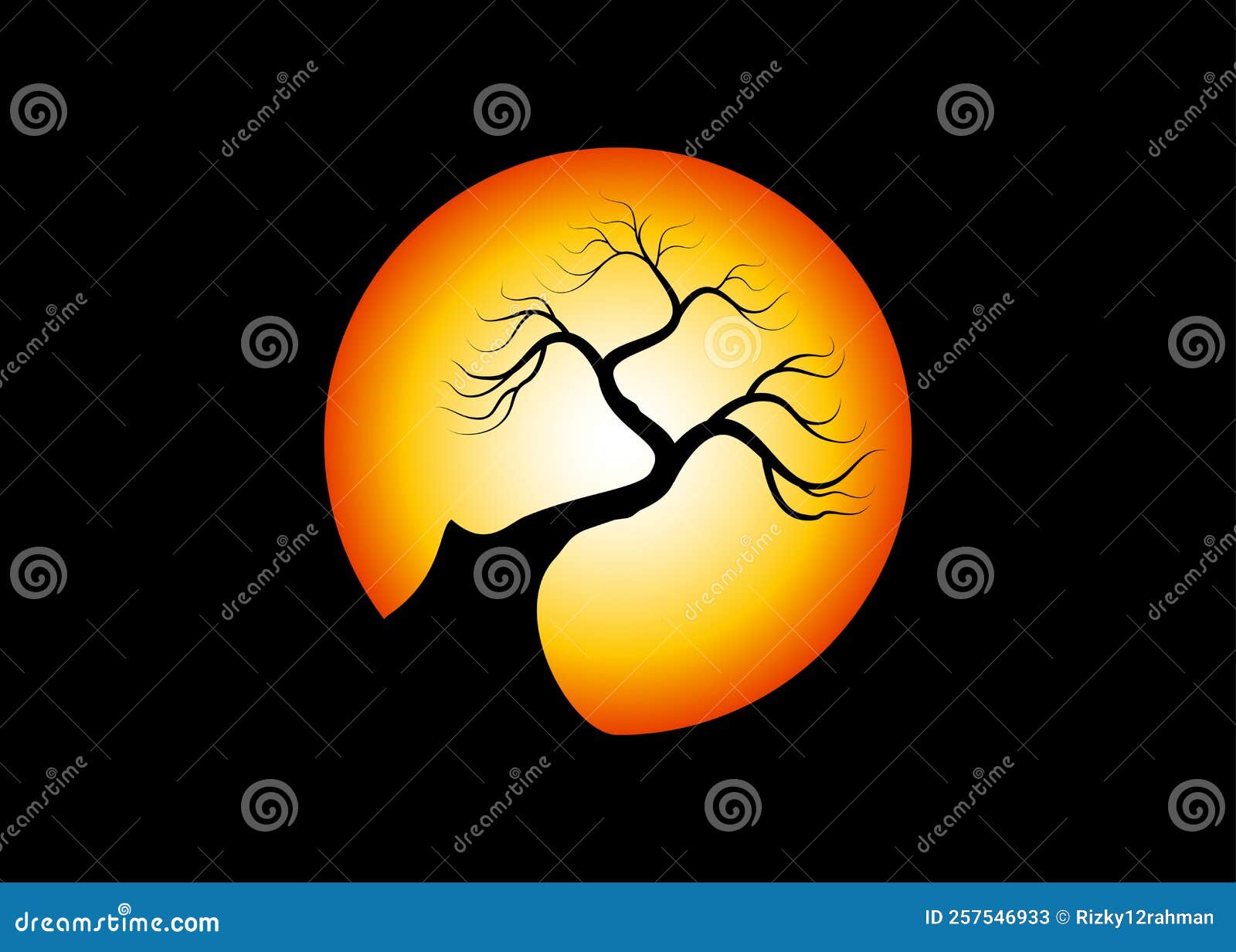 Beautiful Spooky Vector Bonsai Tree with Moon or Sun Logo Wallpaper ...