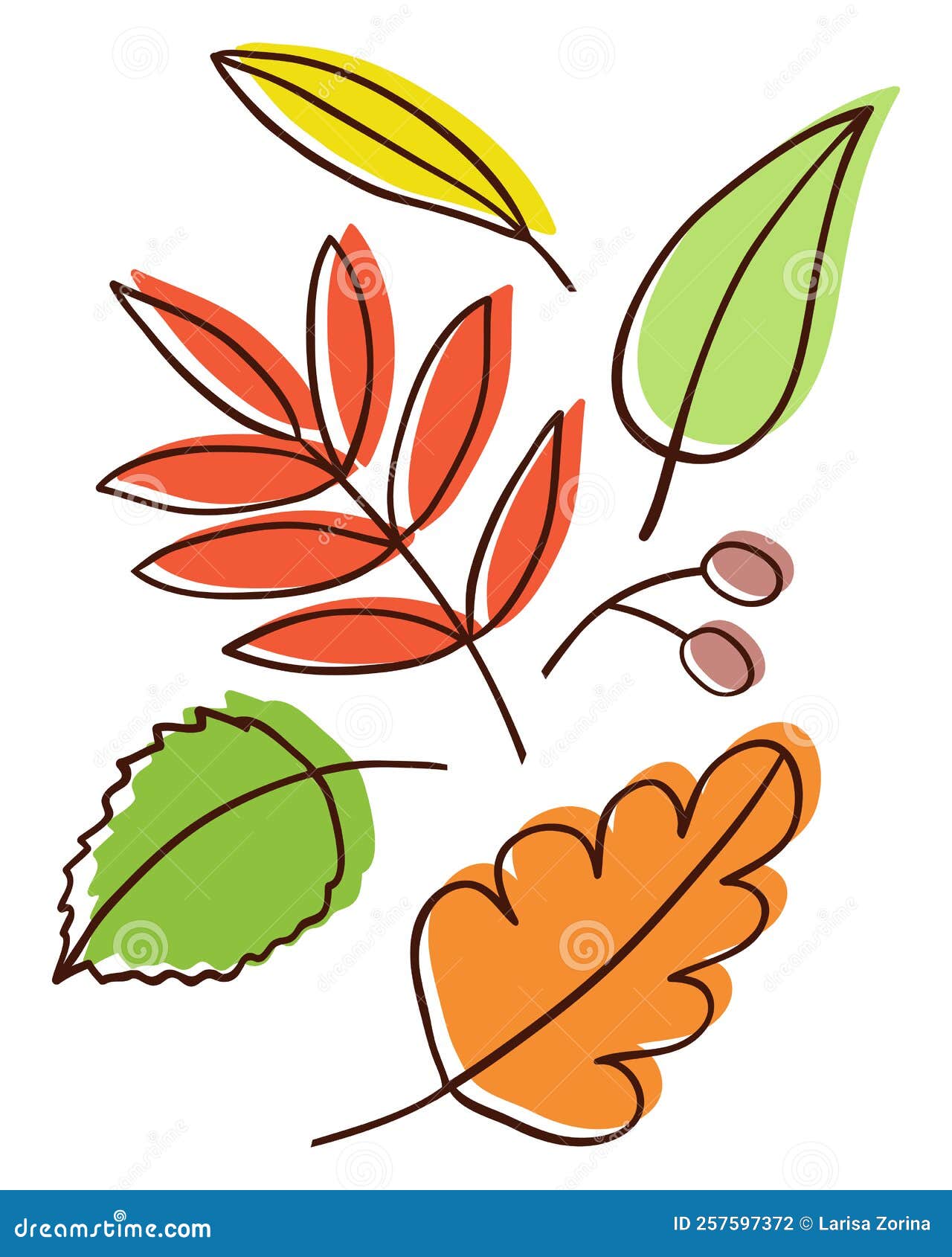 Hand Drawing Cartoon Autumn Falling Leaves. Stock Illustration ...
