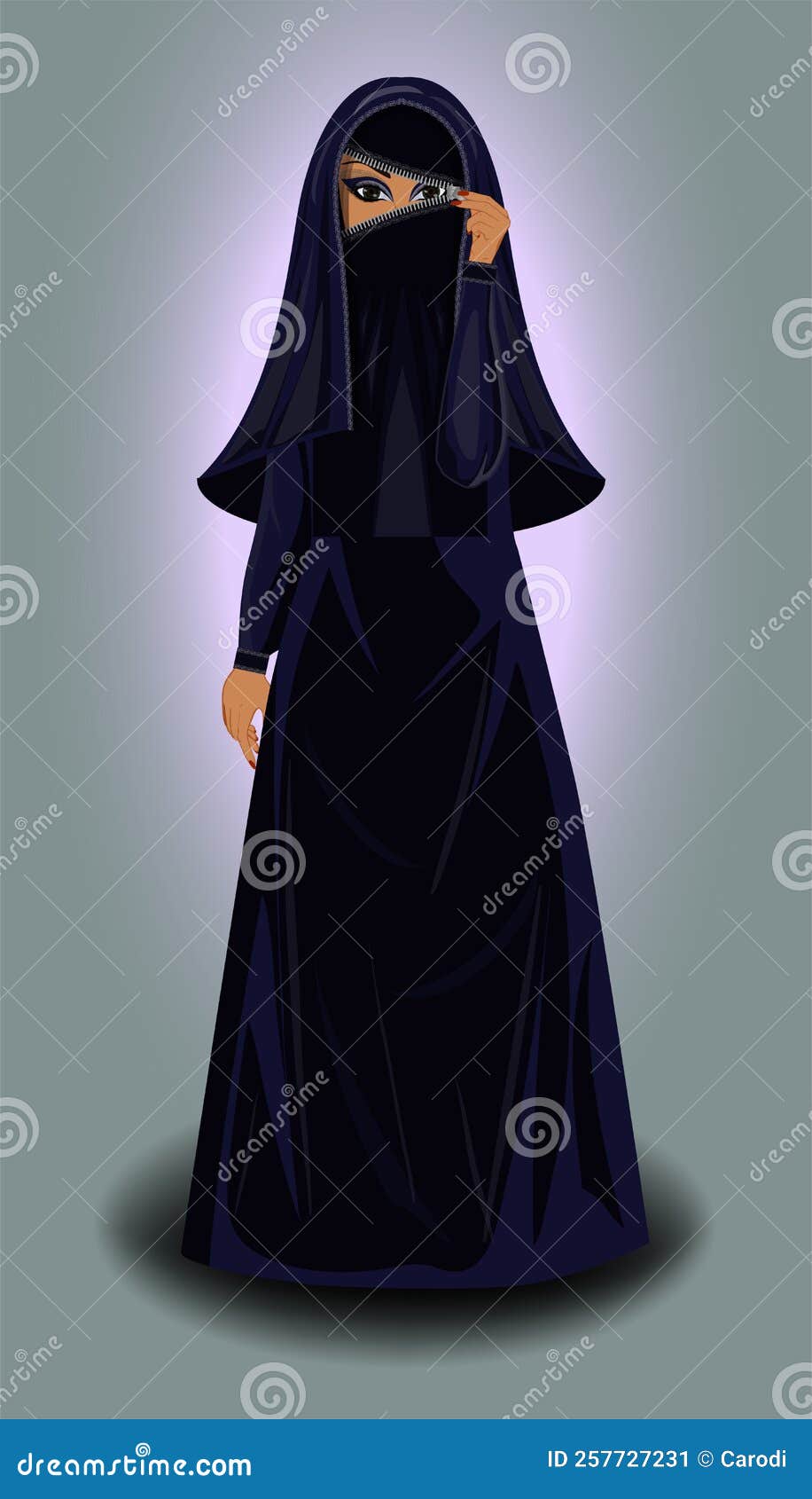 Muslim Woman in Burka Opens Her Face with a Zipper Stock Vector ...