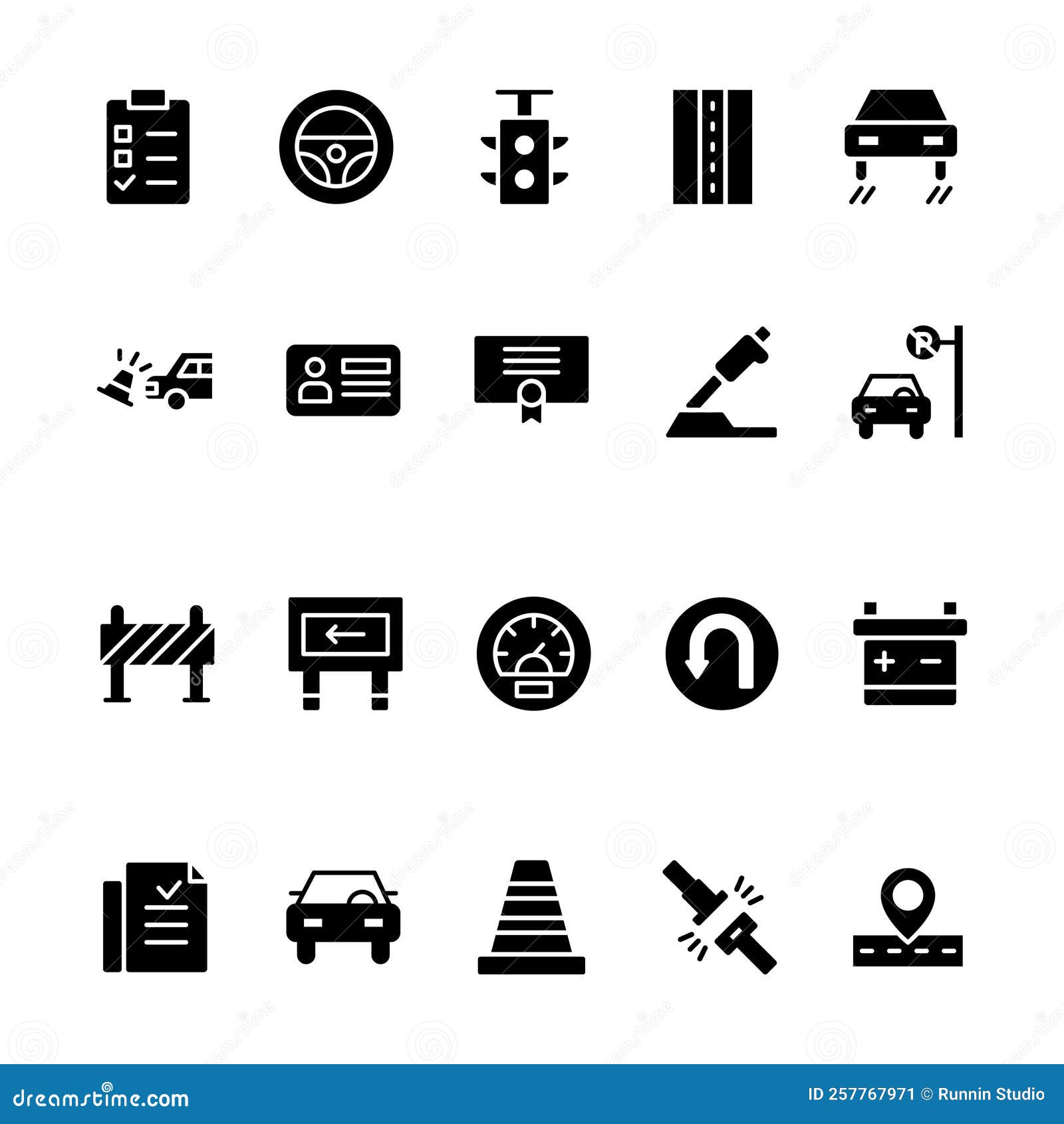 Set of Icon Driving School with Glyph Style. Stock Vector ...