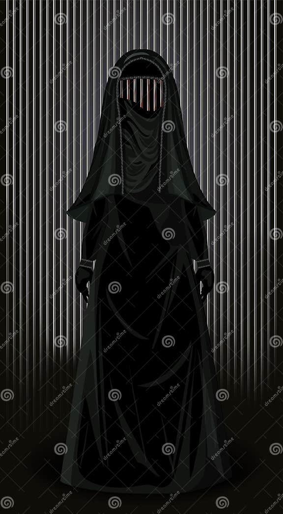 Burka is Like a Prison. Muslim Woman in Burqa Metal Prison Bars, Banner ...