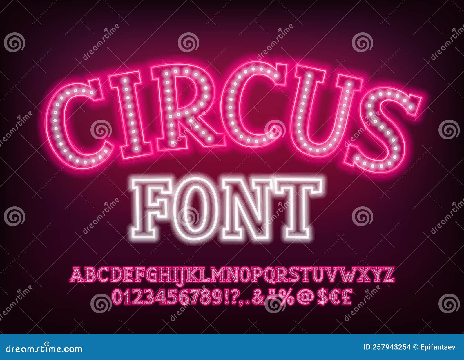 Circus Alphabet Font. Playful Neon Letters, Numbers and Symbols Stock ...