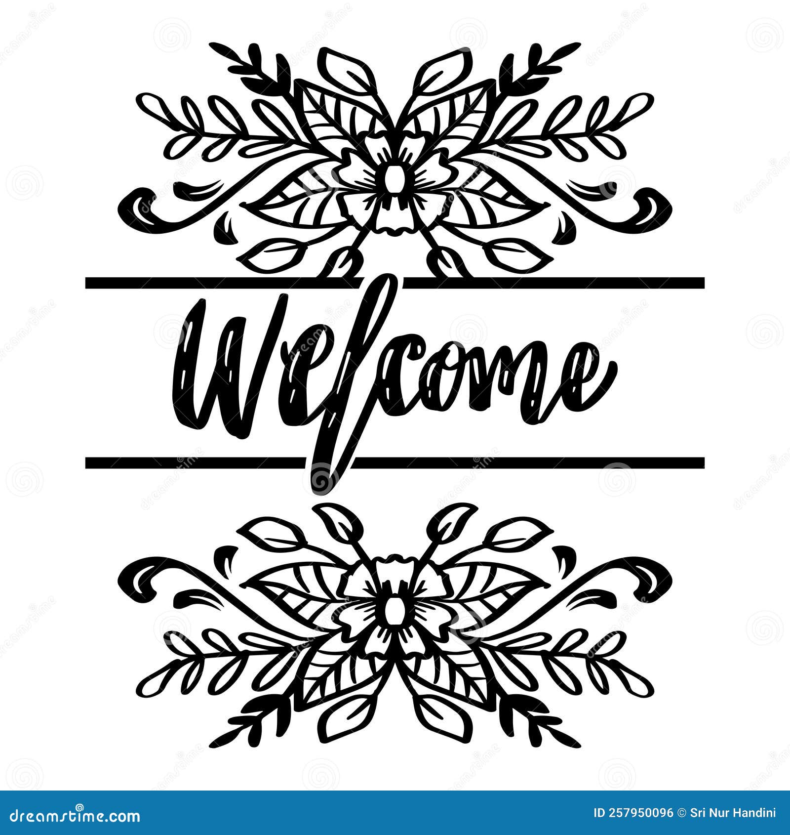 Welcome Word Hand Lettering with Floral Decoration. Stock Vector ...