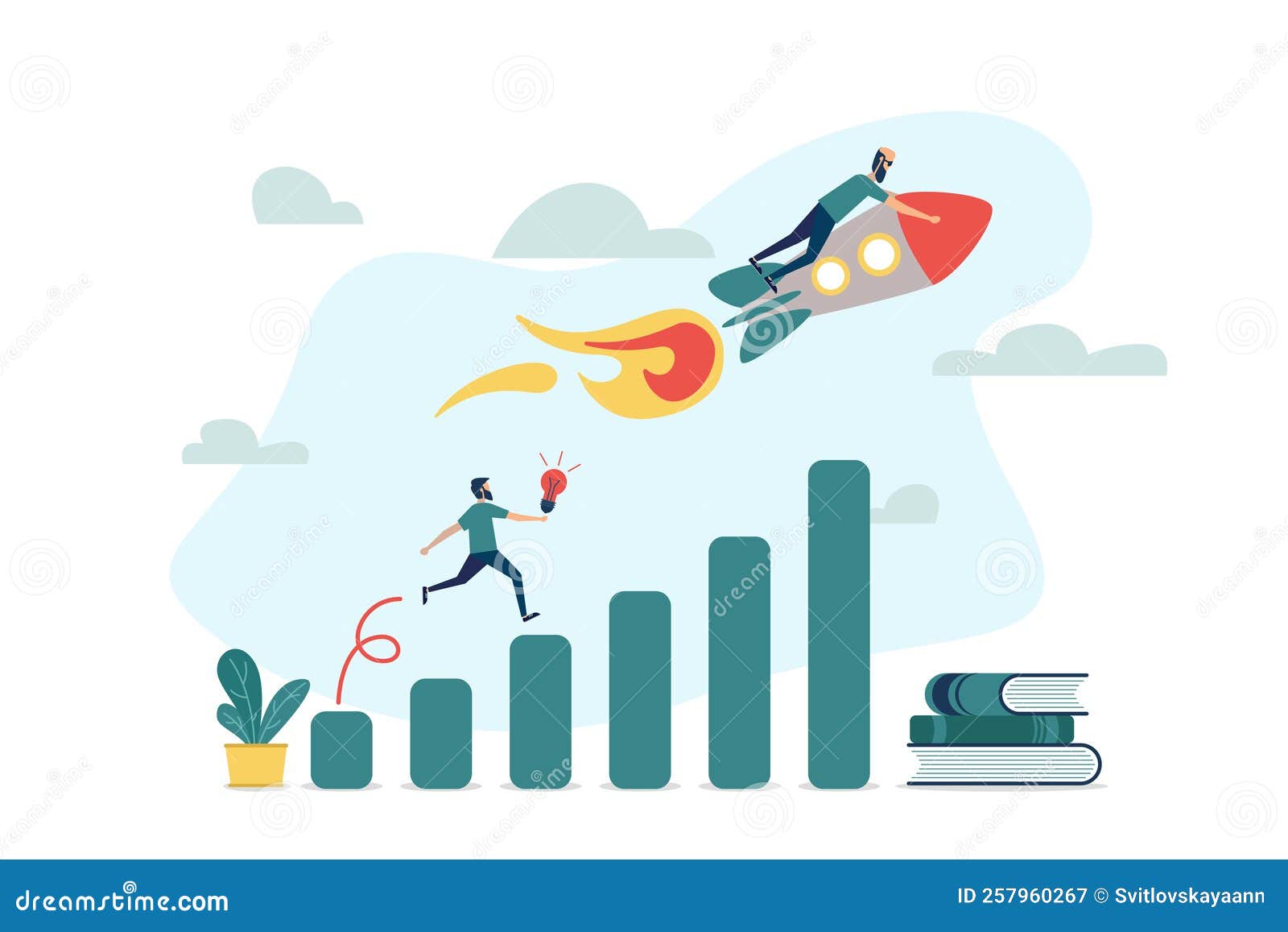 Financial Report Graph with Exponential Arrow from Flying Rocket ...