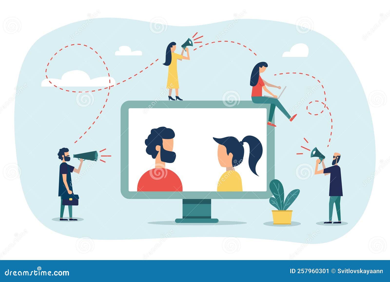 Vector Colourful Illustration of Communication Via the Internet, Social ...
