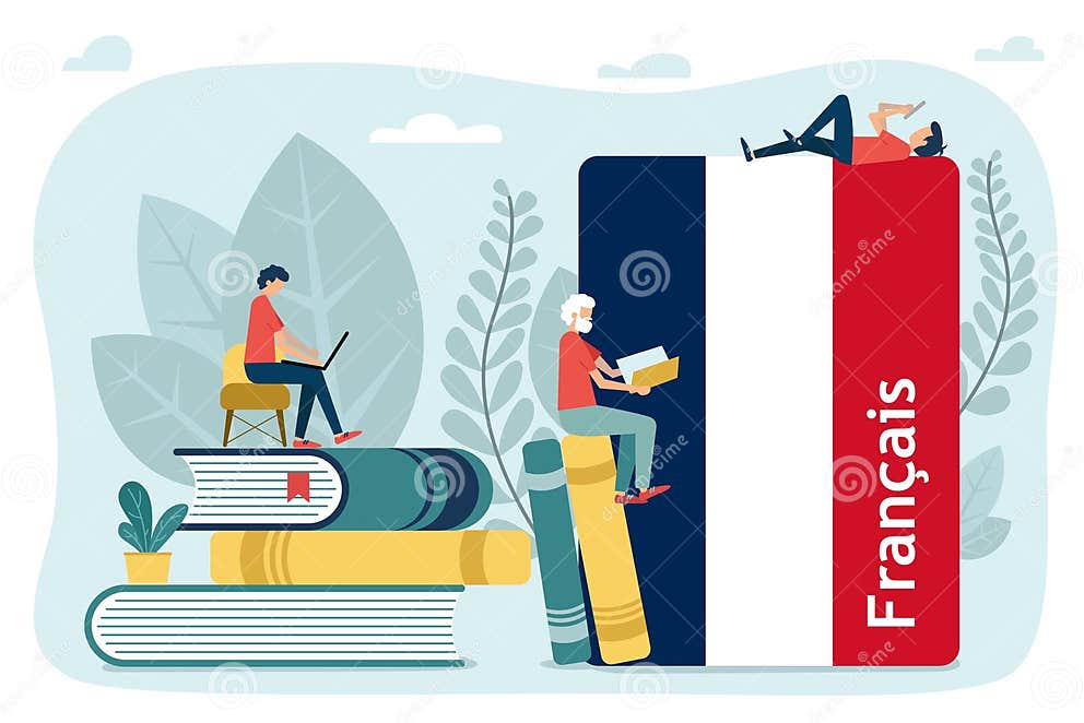 People Learning French. Students Reading French Books Stock Vector ...