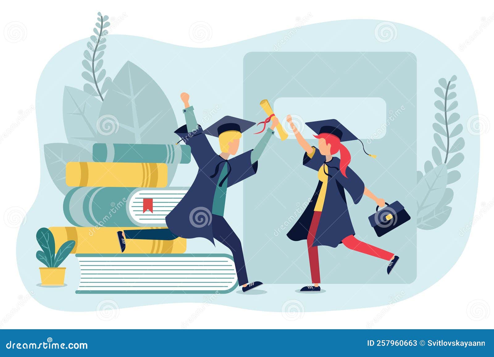 Graduate People Celebrate Graduation. Cartoon Flat Tiny Group of Happy ...
