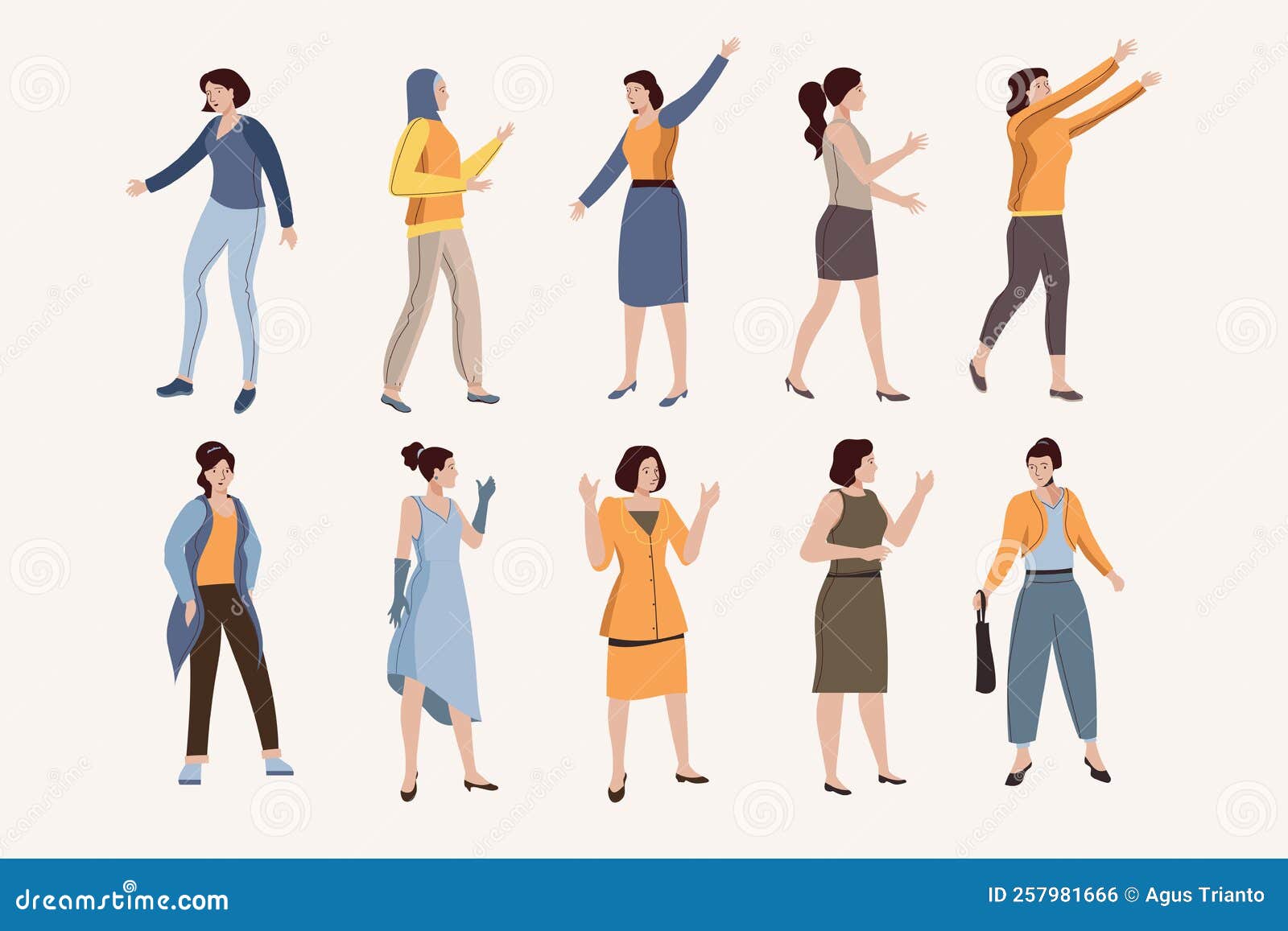 Set of Women Character Activity and Pose Collection Stock Vector ...