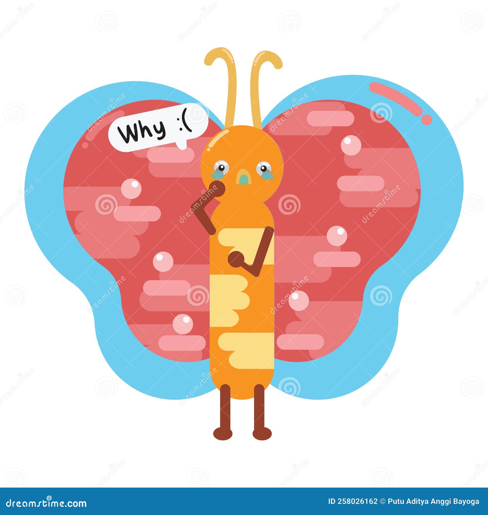 Cartoon Sticker Butterfly Sad Emoticon Stock Vector - Illustration of ...