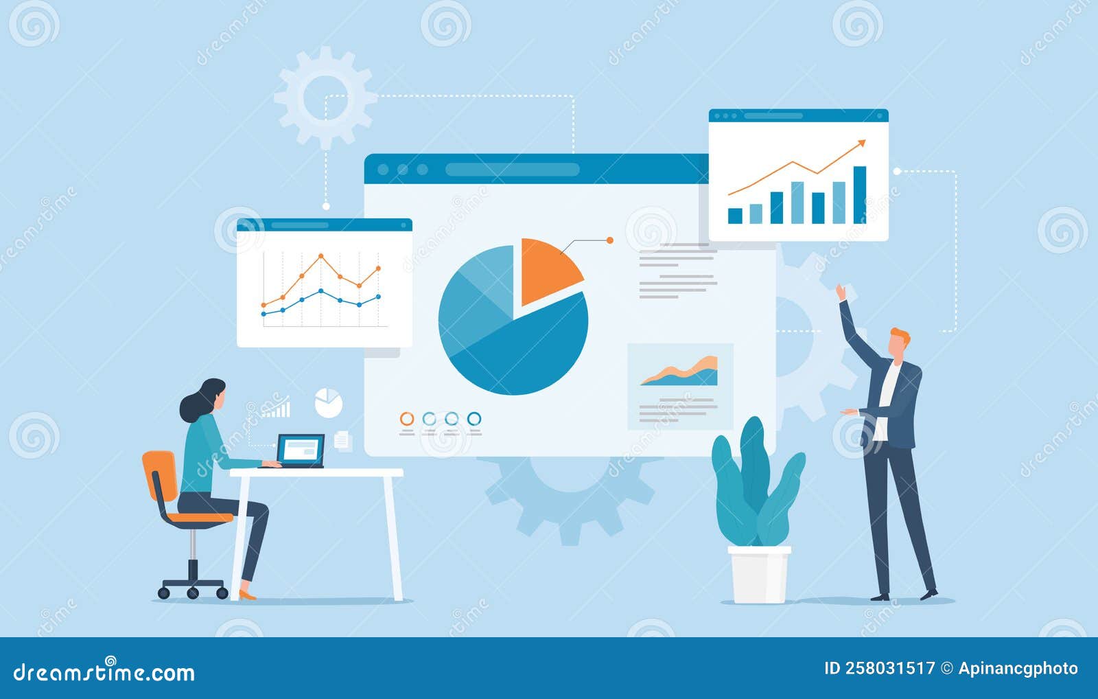 Monitor With A Dashboard With Data, Checklists, Charts. Vector ...