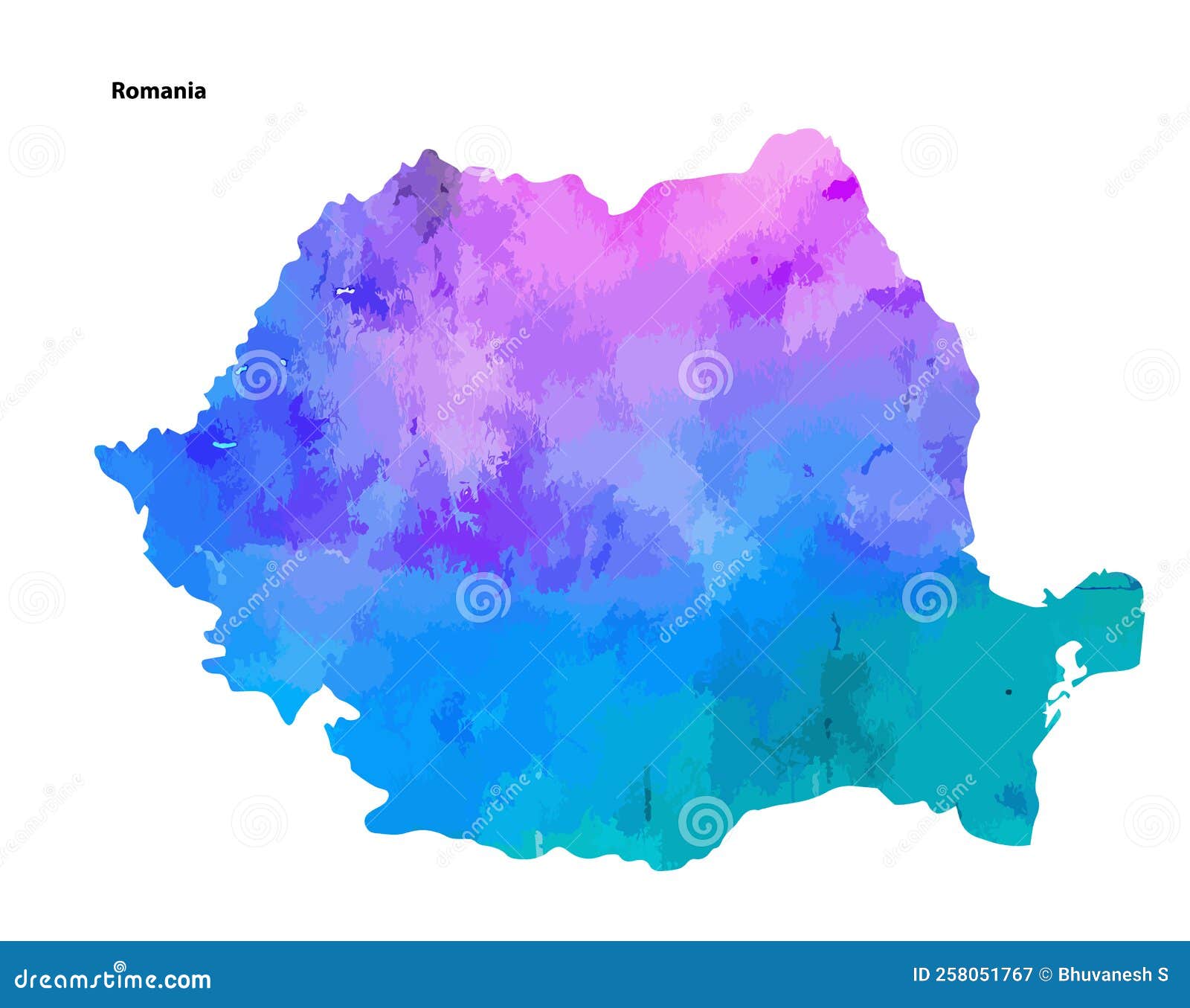 Colourful Watercolour Map Design of Country Romania Isolated on White ...