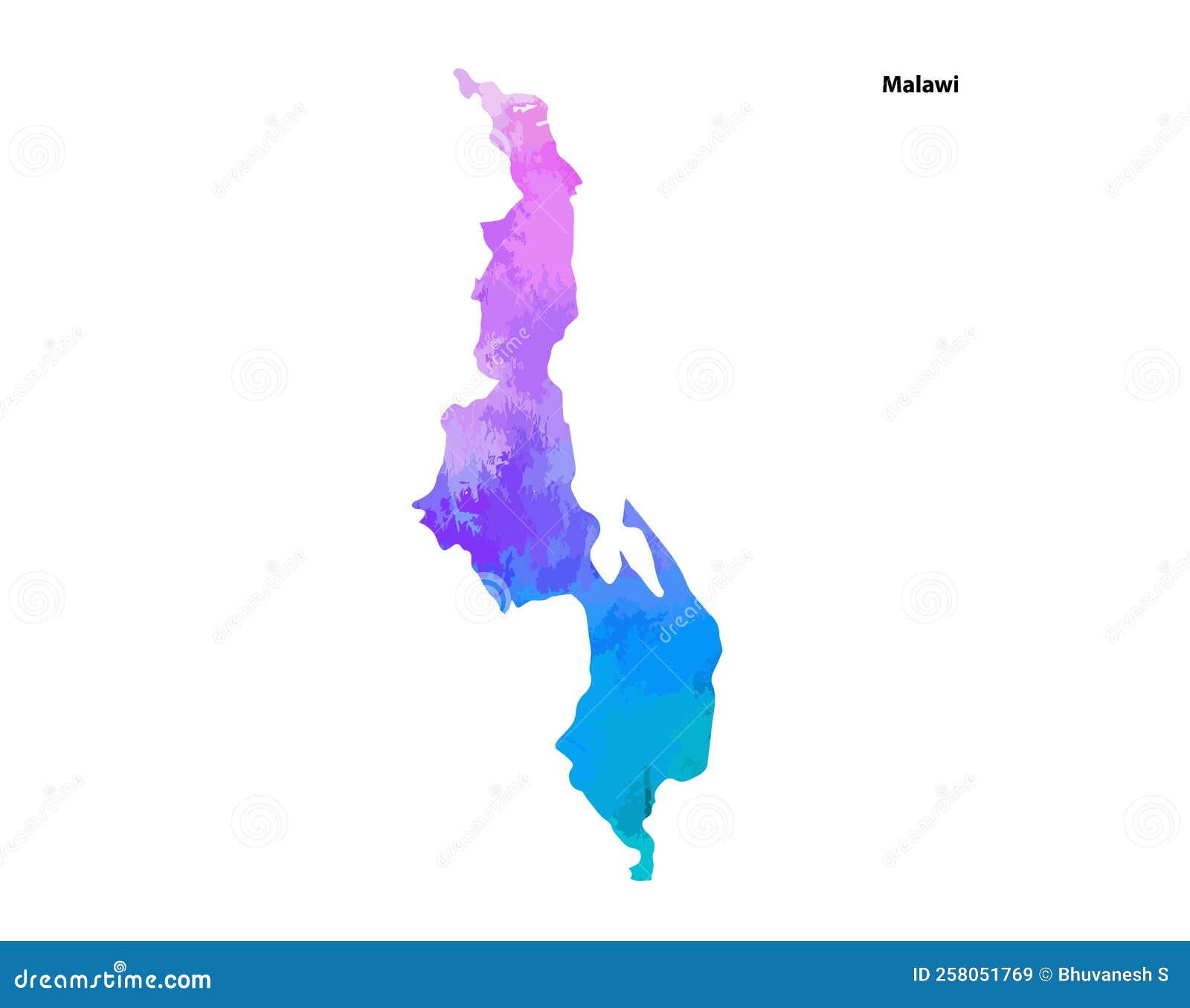 Colourful Watercolour Map Design of Country Malawi Isolated on White ...