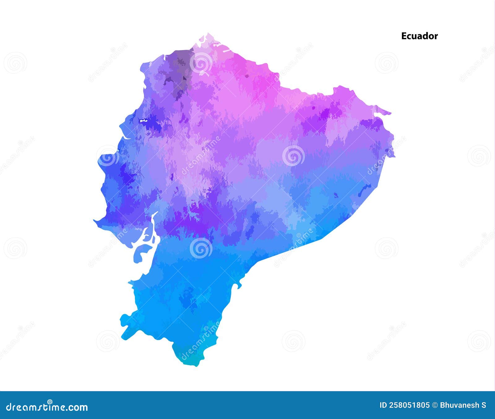 Colourful Watercolour Map Design of Country Ecuador Isolated on White ...