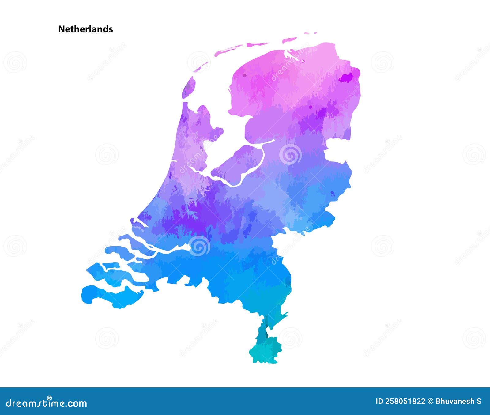 Colourful Watercolour Map Design of Country Netherlands Isolated on ...