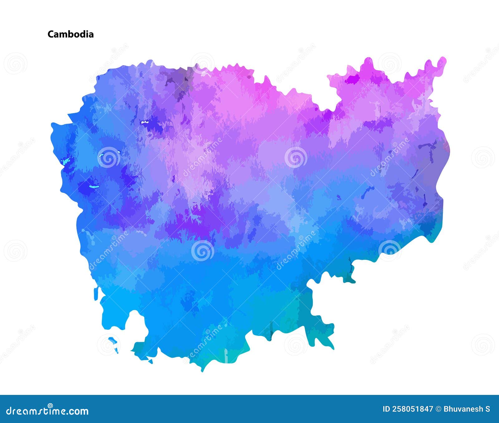 Colourful Watercolour Map Design of Country Cambodia Isolated on White ...