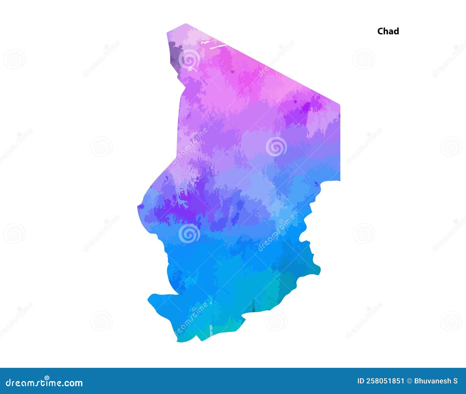 Colourful Watercolour Map Design of Country Chad Isolated on White ...