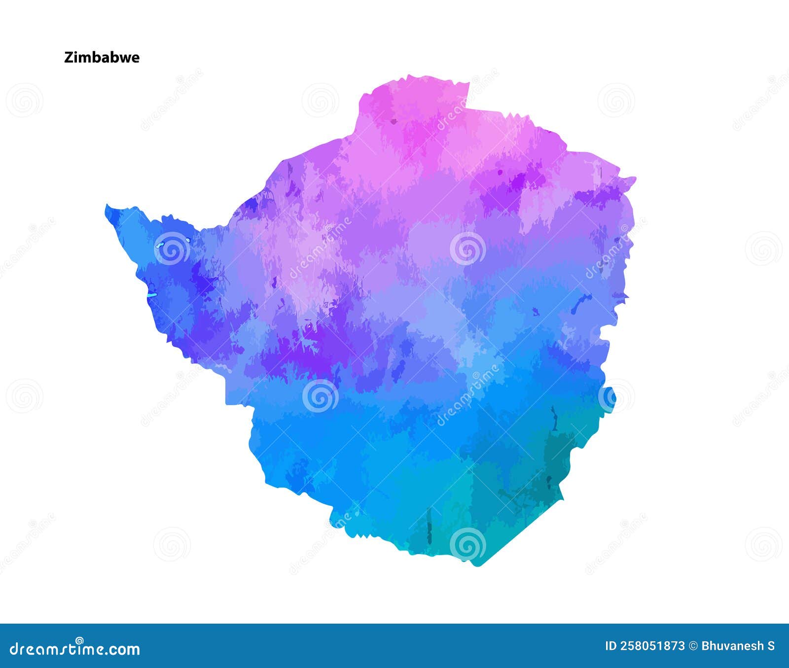 Colourful Watercolour Map Design of Country Zimbabwe Isolated on White ...