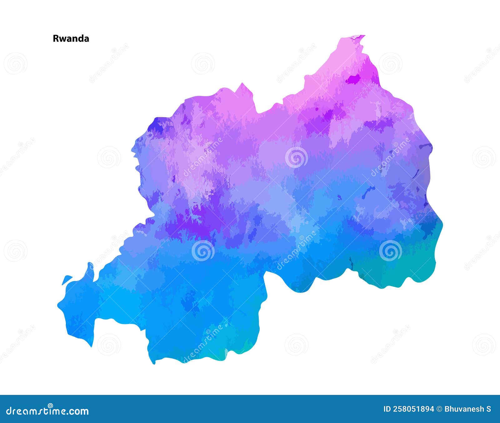 Colourful Watercolour Map Design of Country Rwanda Isolated on White ...