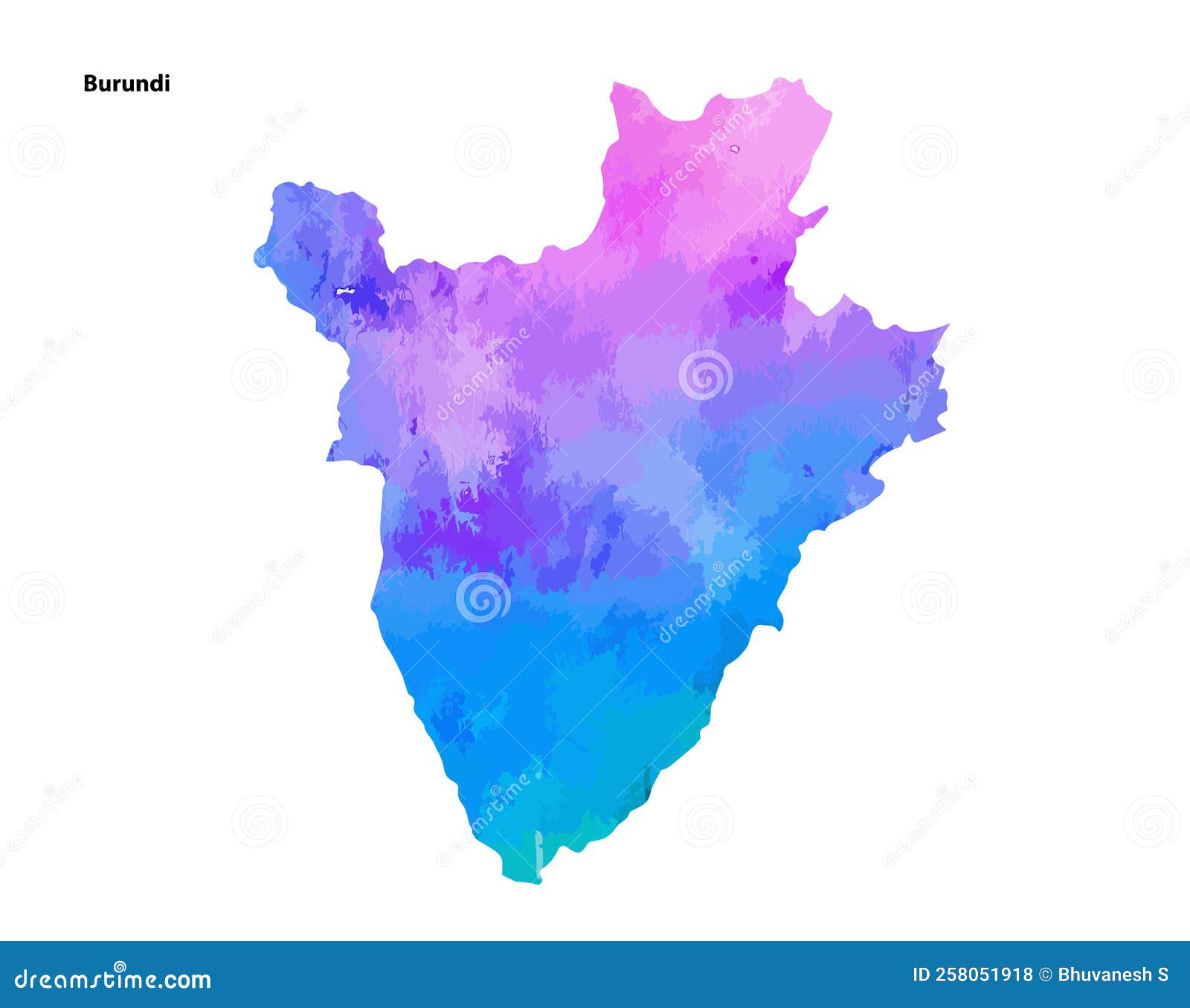Colourful Watercolour Map Design of Country Burundi Isolated on White ...