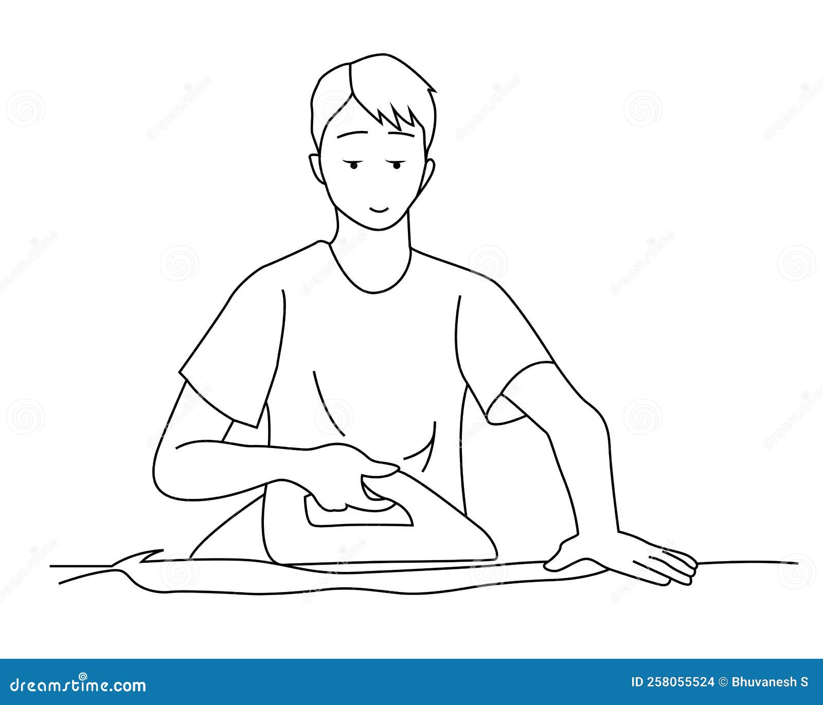 Laundry Man Ironing Happily Line Drawing Isolated on White Background ...