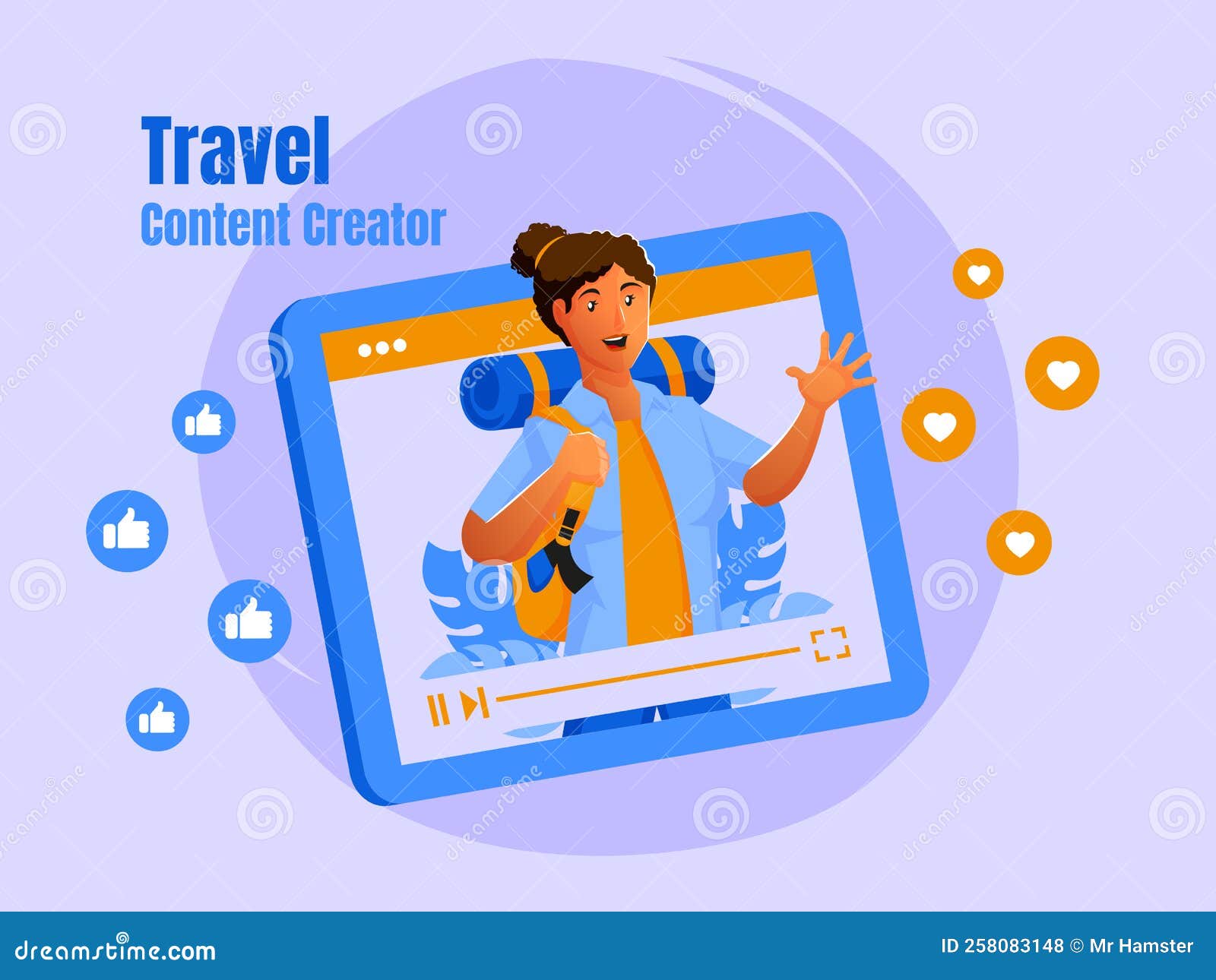 Travel Vlogger Shares Travel Videos on Social Media Stock Vector ...