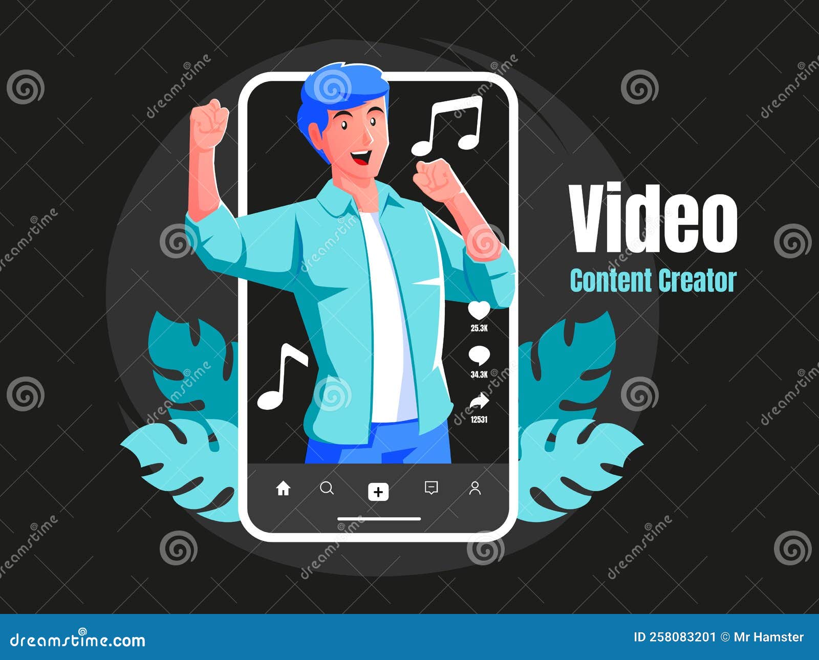 Young Man Dancing and Singing Video Content Stock Illustration ...