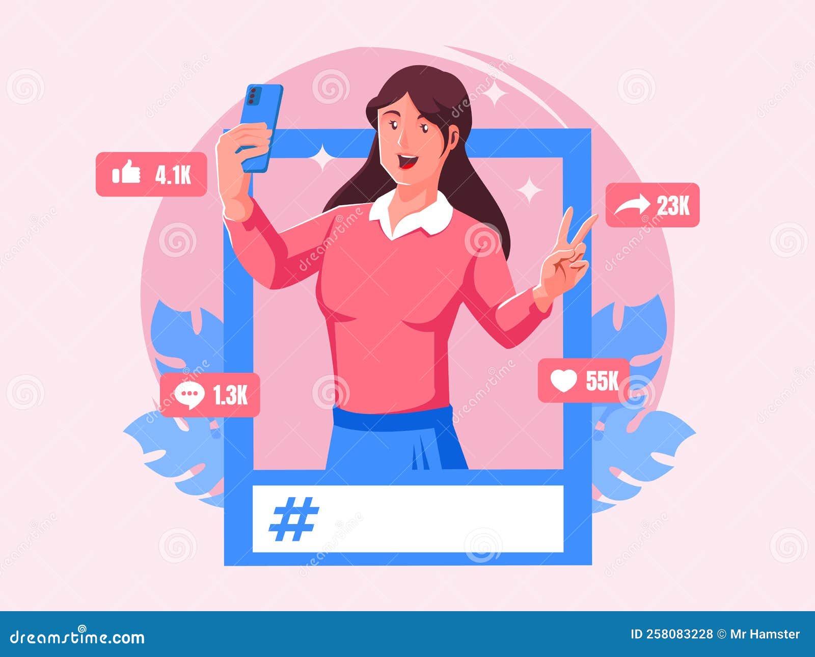 Woman Posting Selfie Photo on Social Media Stock Vector - Illustration ...