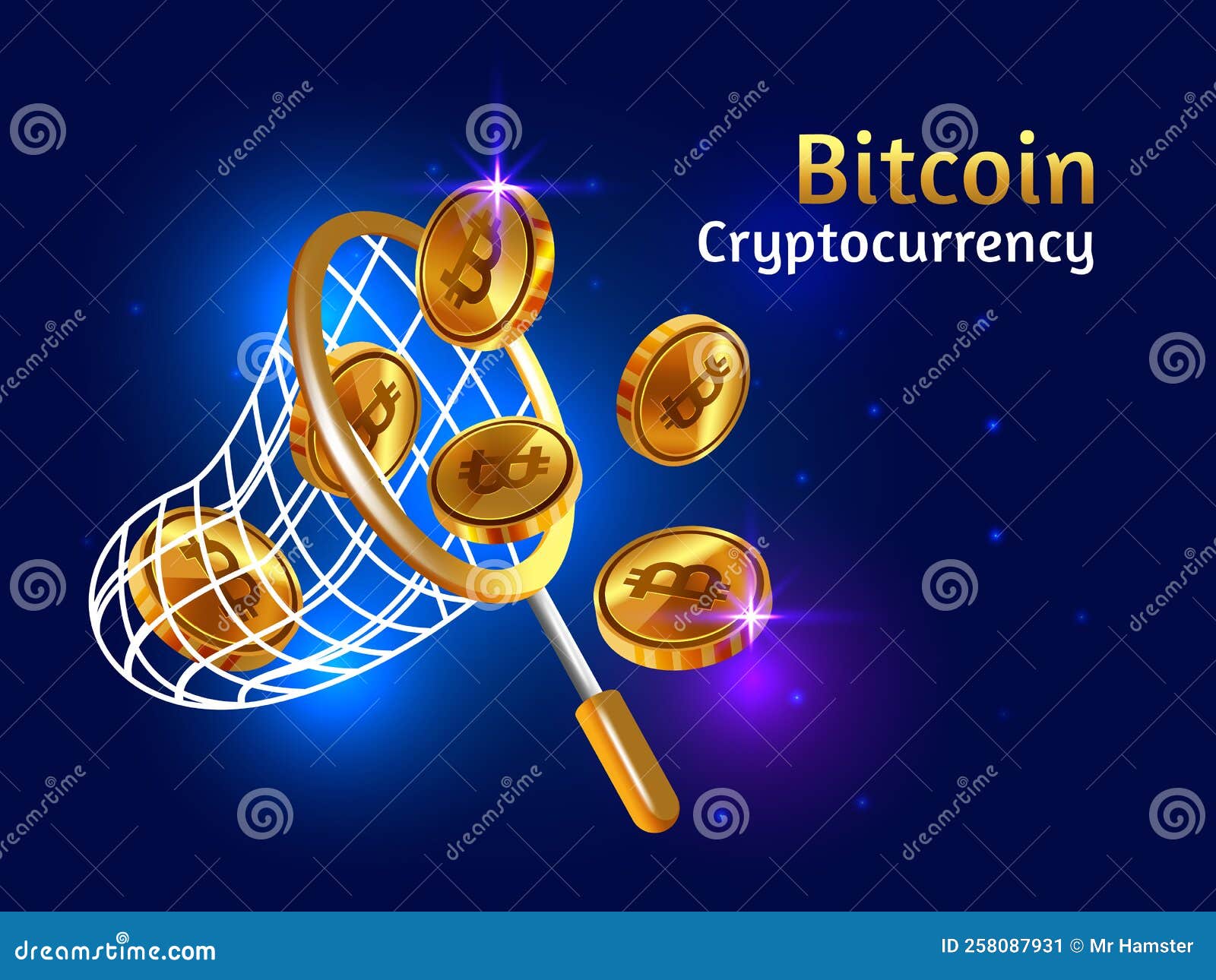 Bitcoin Cryptocurrency with Fishing Net Stock Vector - Illustration of ...