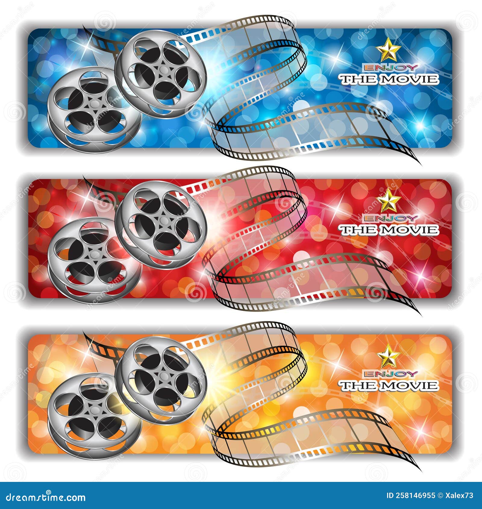 Vector Set of Three Shining Abstract Cinema Banners Stock Vector ...