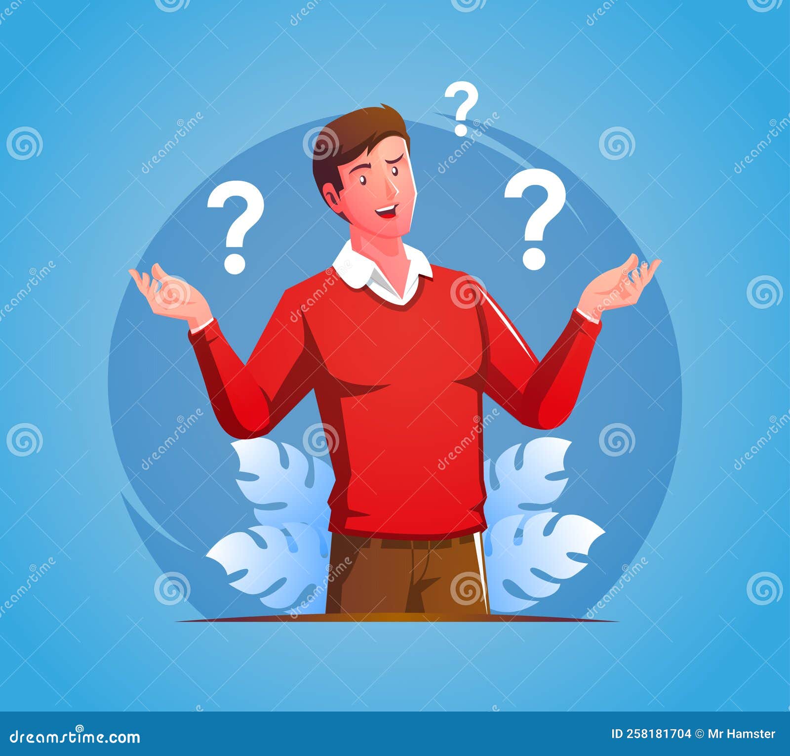 Doubting Young Man, Male Character Facial Emotions Vector Illustration ...