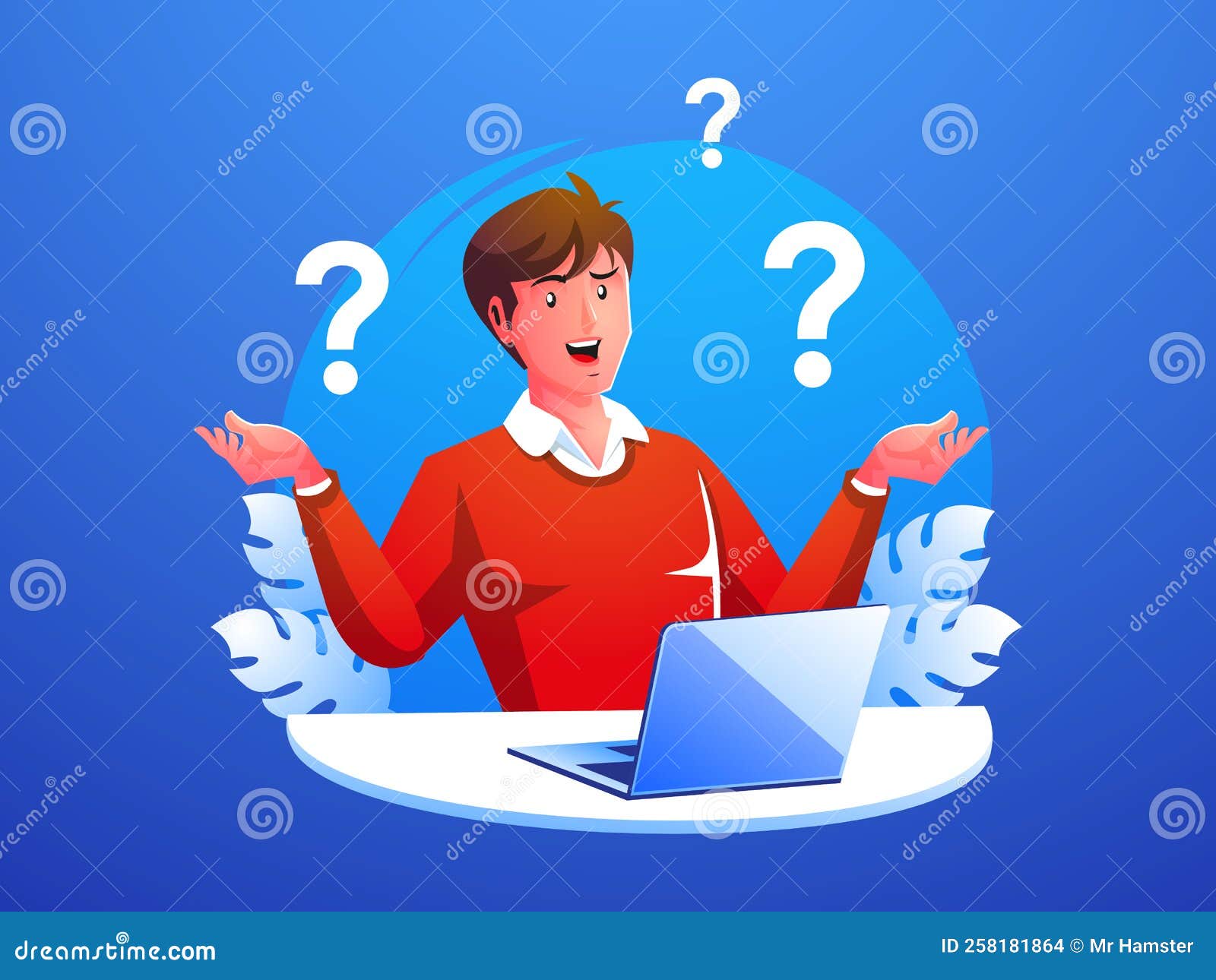 Doubting Young Man, Male Character Facial Emotions Vector Illustration ...