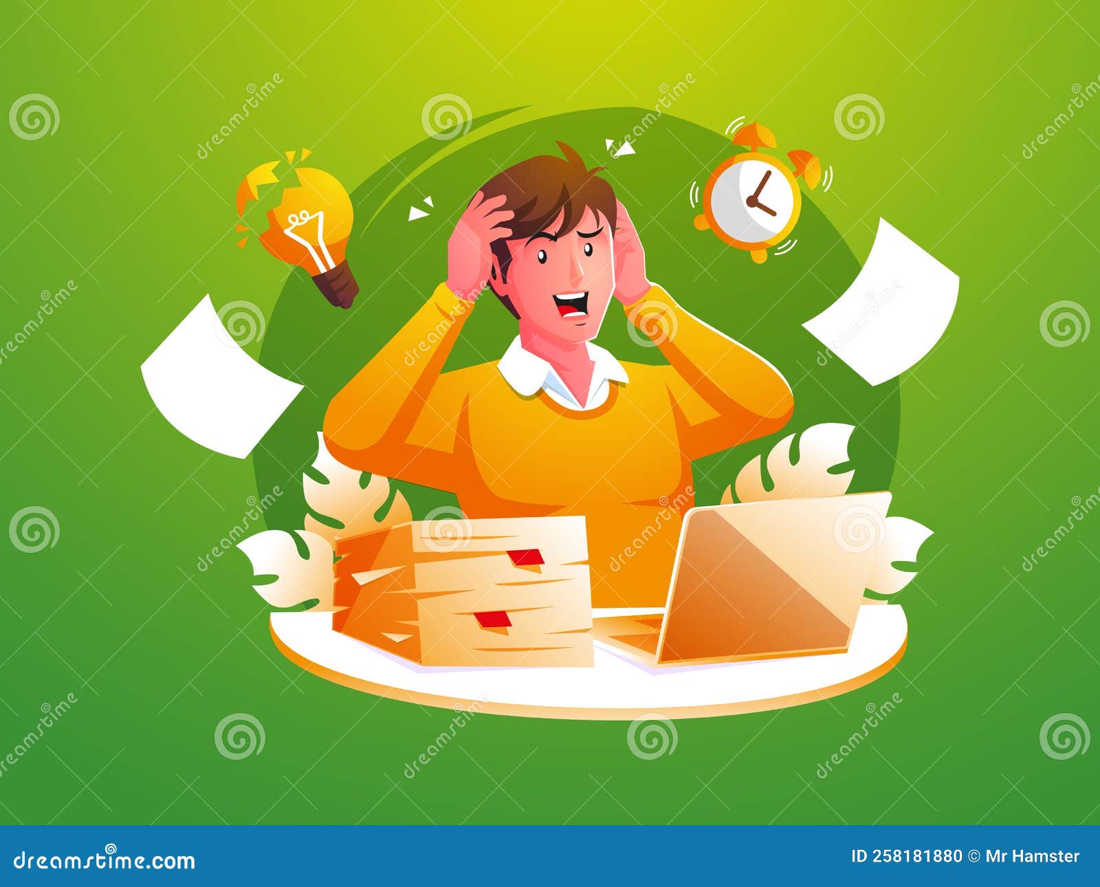 Angry Man Clutching Head Sitting At Table With Workbooks Suffering From ...
