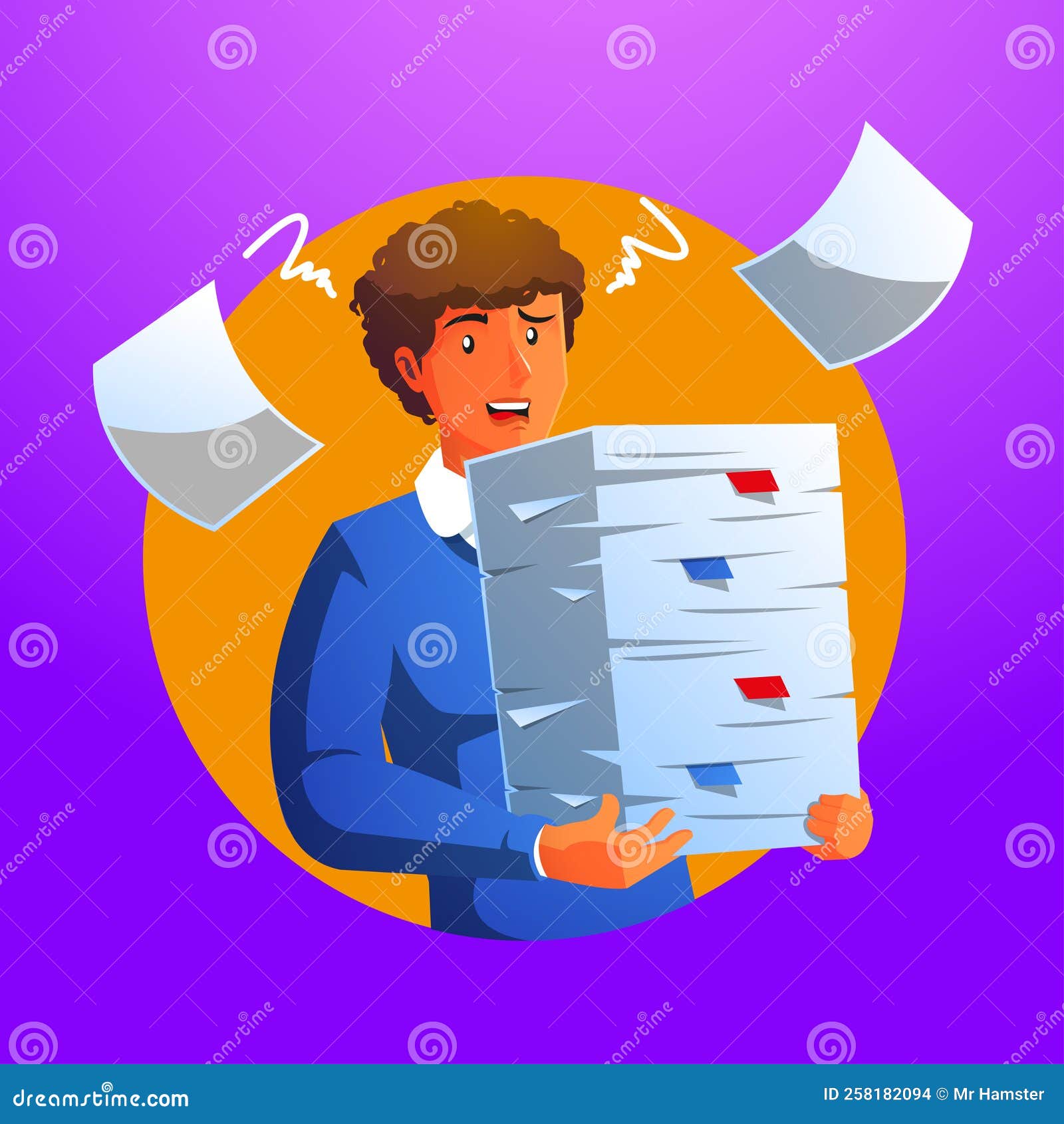 Stressed Woman Carrying Piles of Paperwork Piled Up Stock Vector ...