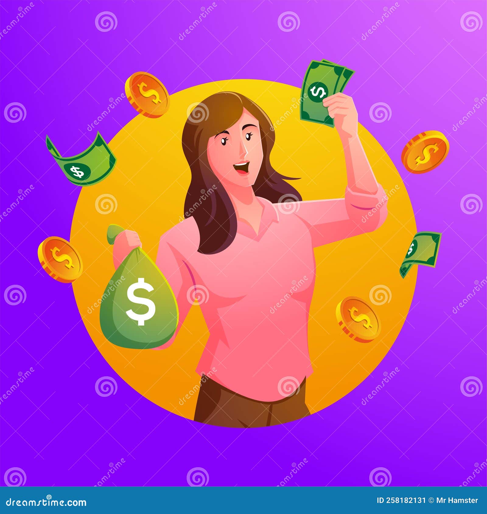 Successful Women Earn a Lot of Money Dollar Bills. Stock Vector ...
