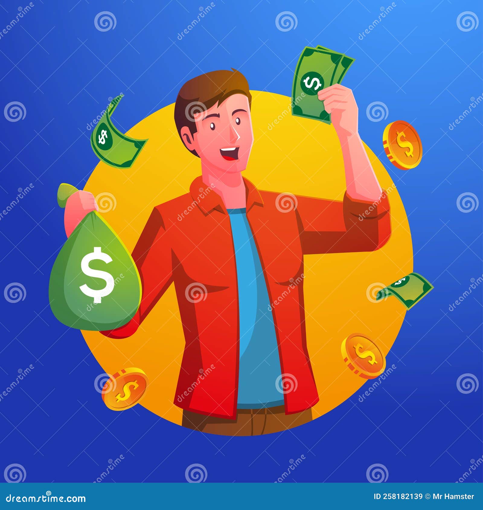 Successful Men Earn a Lot of Money Dollar Bills. Stock Vector ...