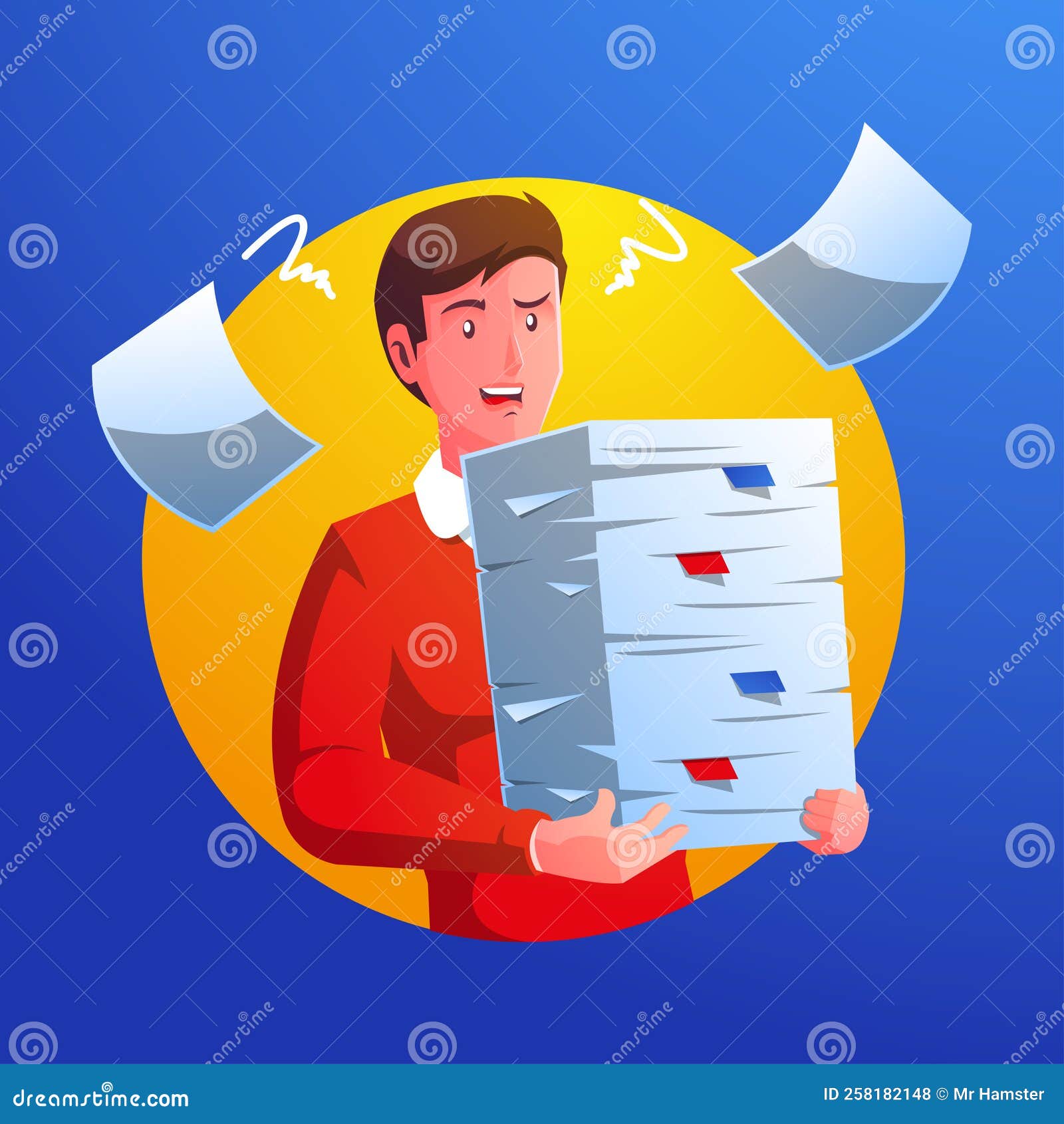 Stressed Man Carrying Piles of Paperwork Piled Up Stock Vector ...