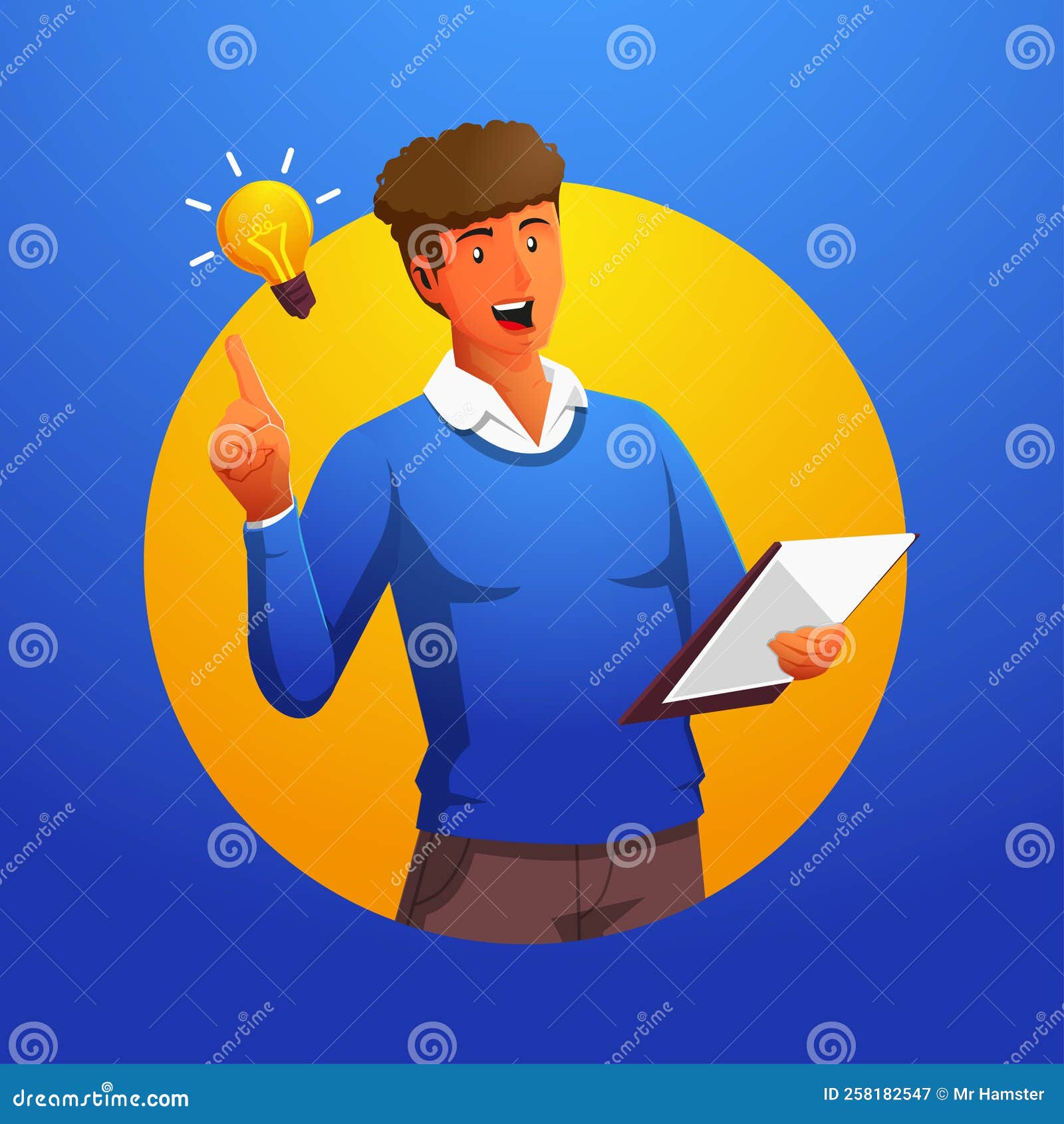 A Man Notes Providing a Solution with a Lightbulb Symbol Stock Vector ...