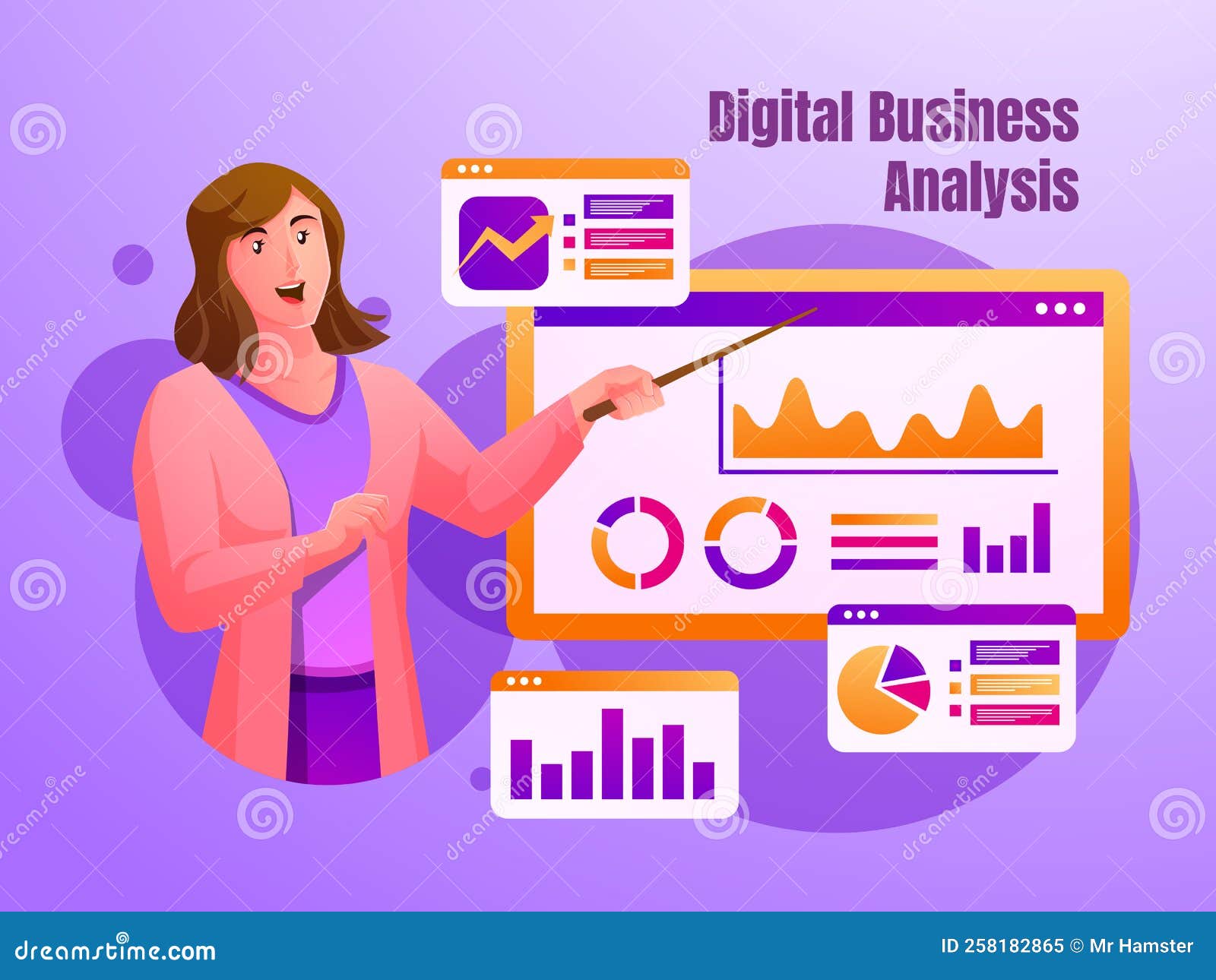 A Businesswoman Presentation about Digital Business Analysis Stock Vector - Illustration of ...